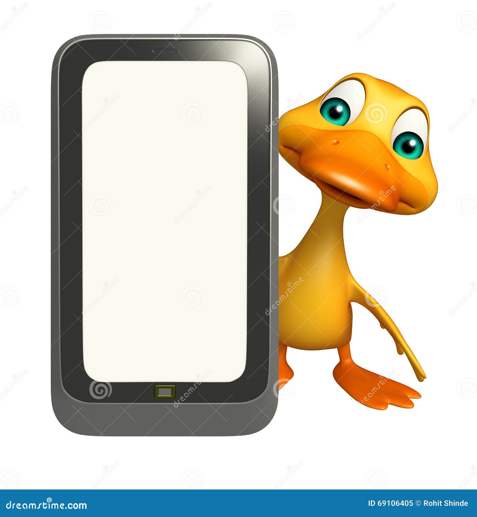 Fun Duck Cartoon Character with Mobile Stock Illustration ...