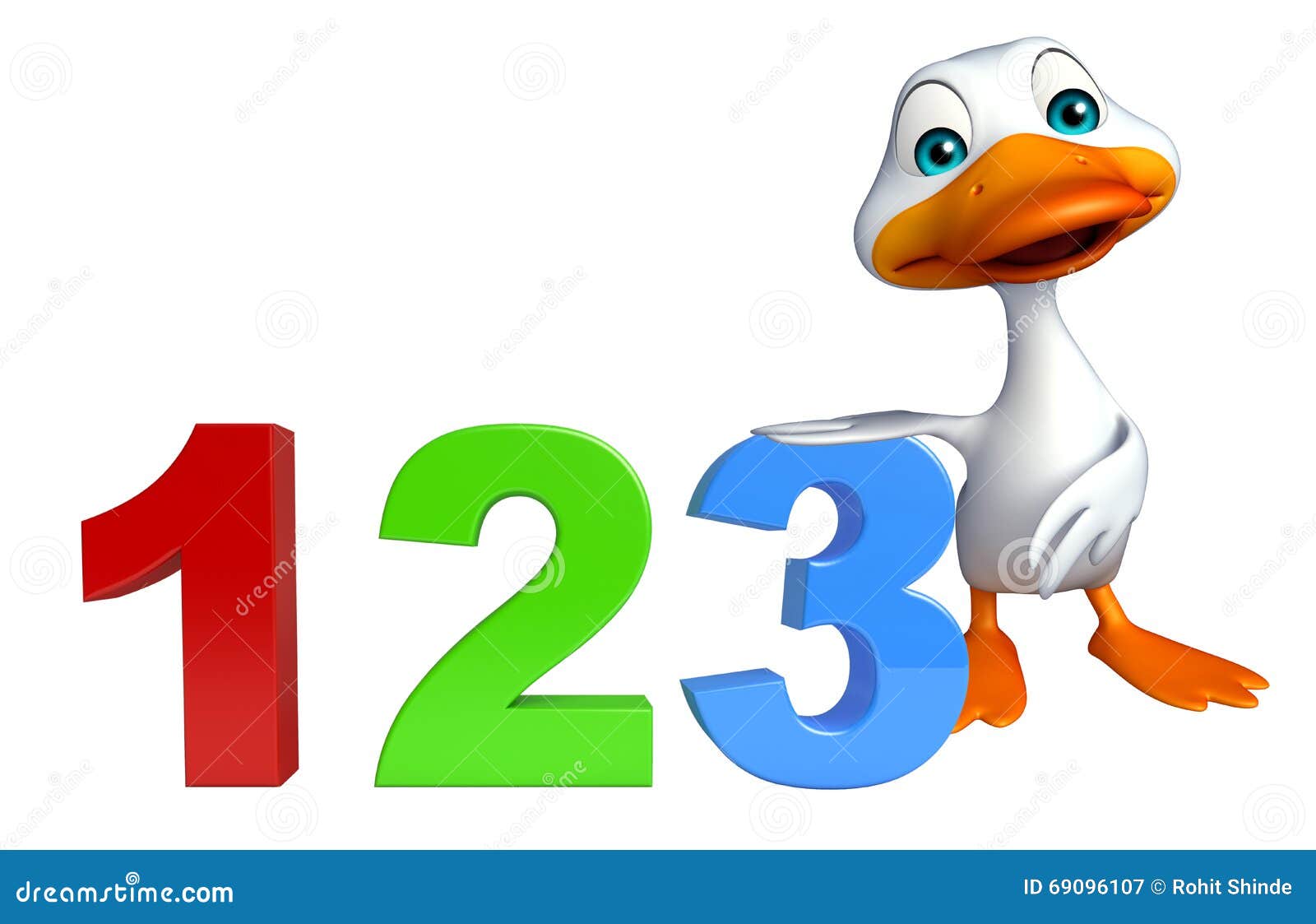 Fun Duck Cartoon Character with 123 Sign Stock Illustration ...