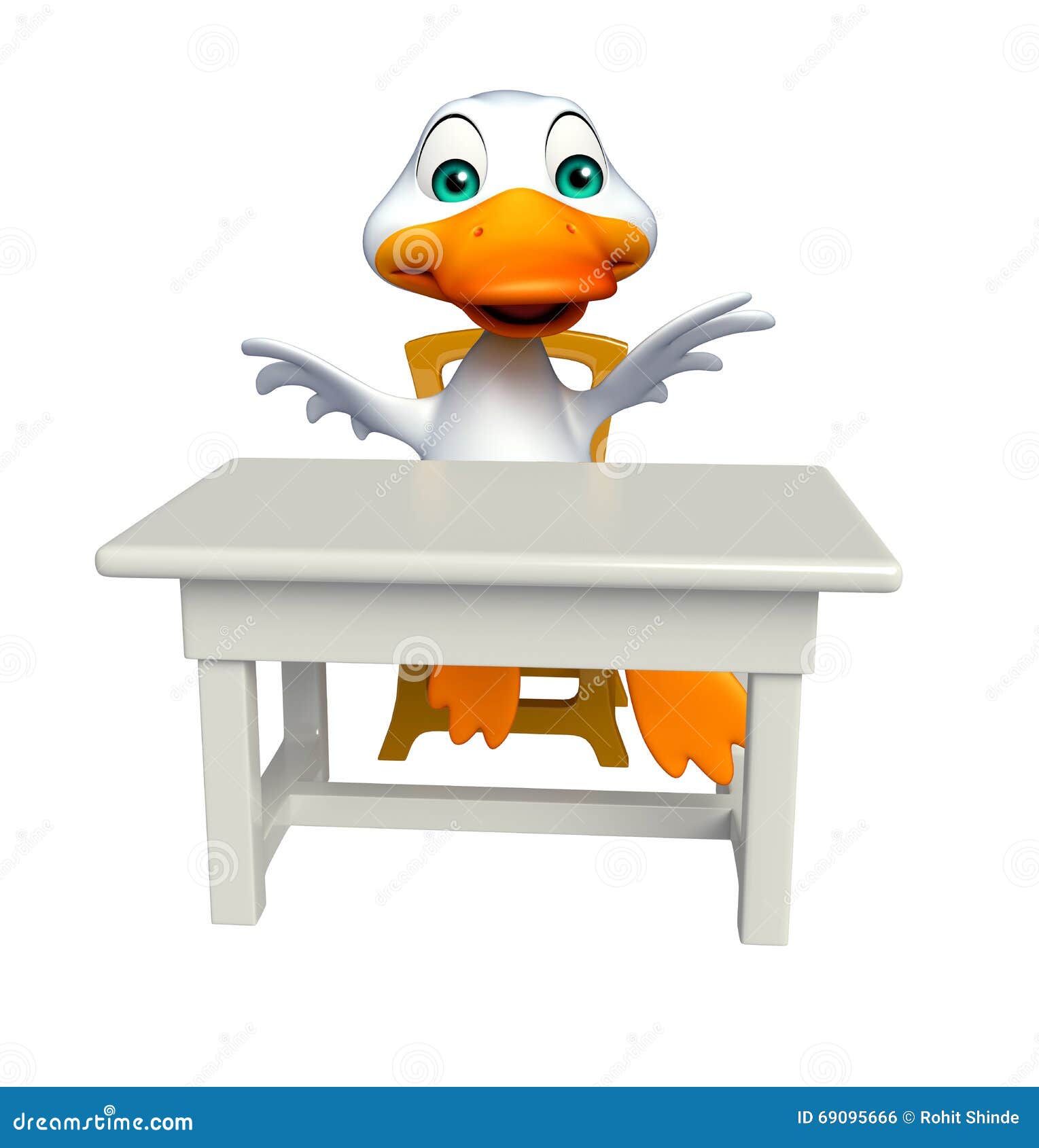 Fun Duck Cartoon Character with Table and Chair Stock Illustration ...
