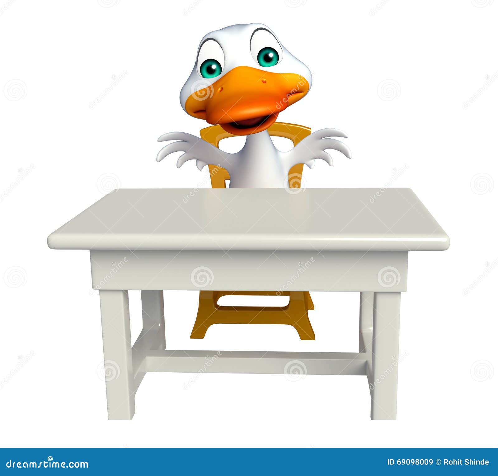 Fun Duck Cartoon Character with Table and Chair Stock Illustration ...