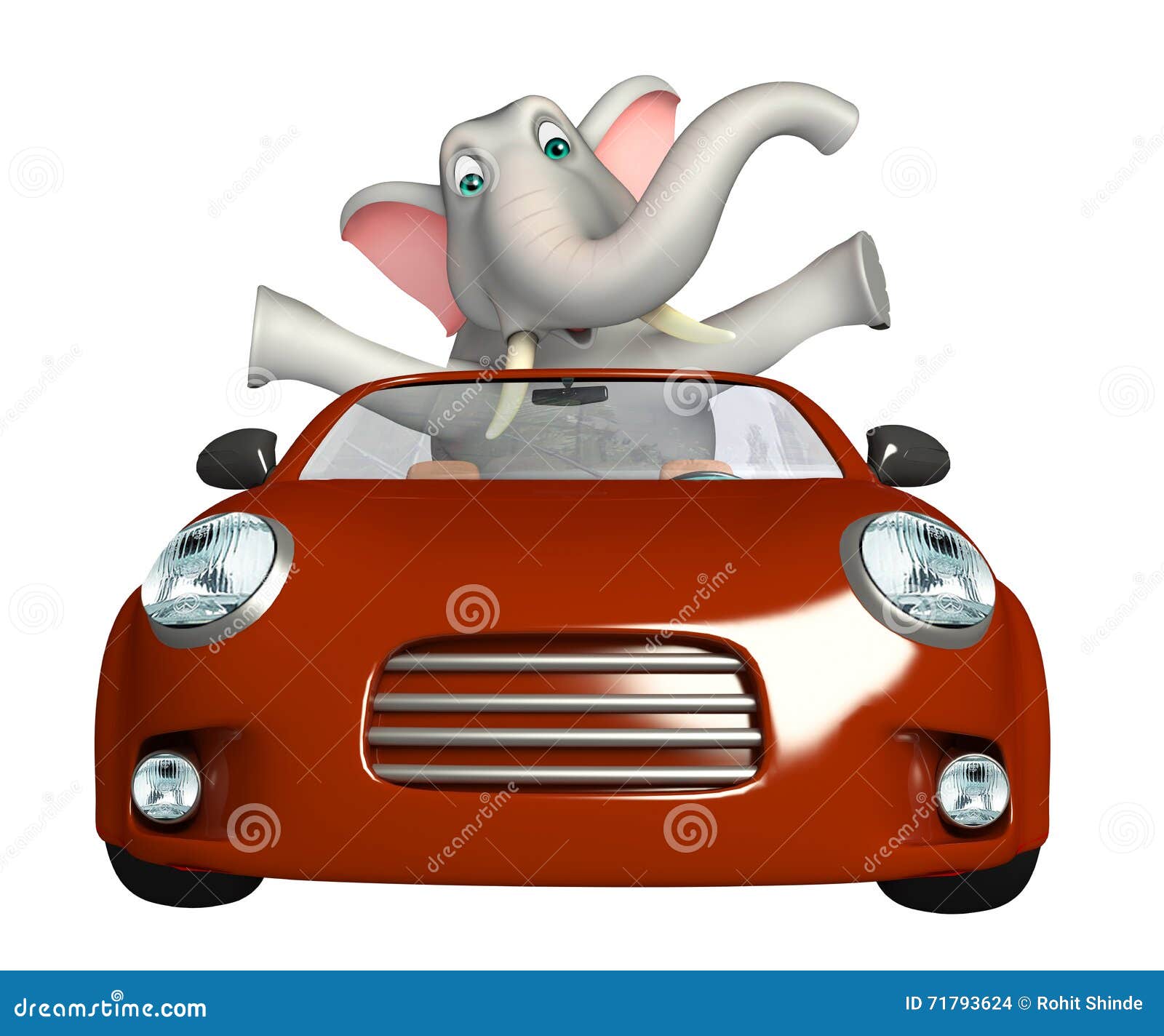 Fun Elephant Cartoon Character with Car Stock Illustration ...