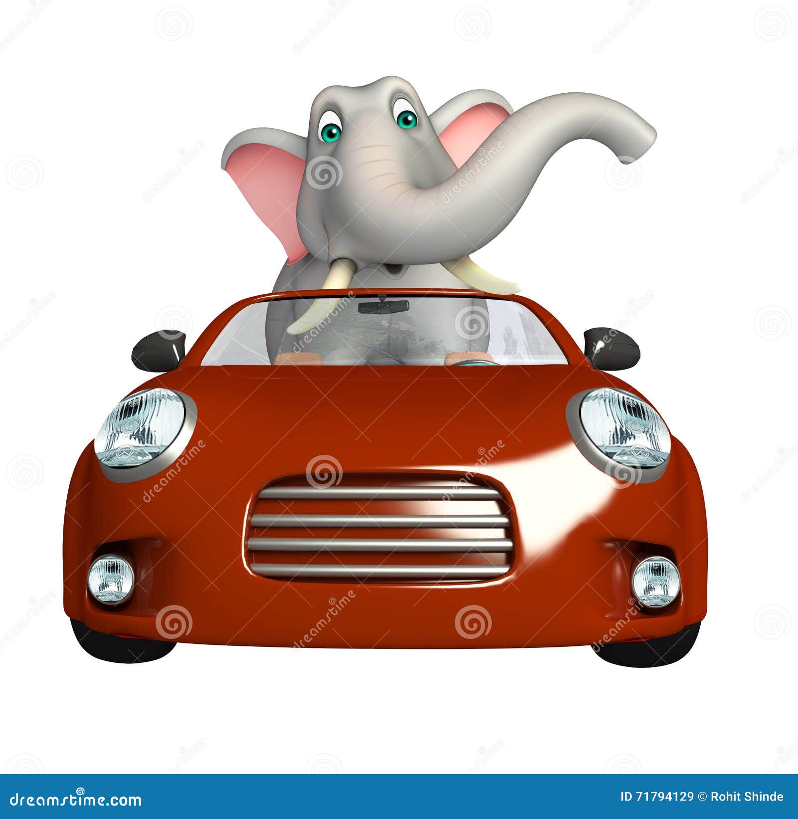 Fun Elephant Cartoon Character with Car Stock Illustration ...
