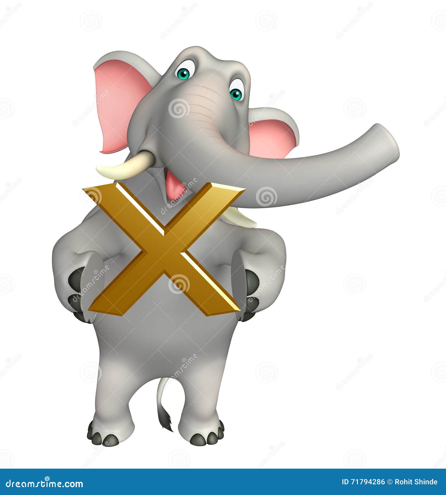 Fun Elephant Cartoon Character with Wrong Sign Stock Illustration ...