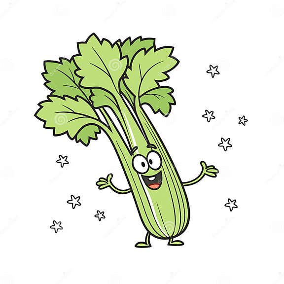 Fun-Emphasized Cartoon Celery Character Design Stock Vector ...