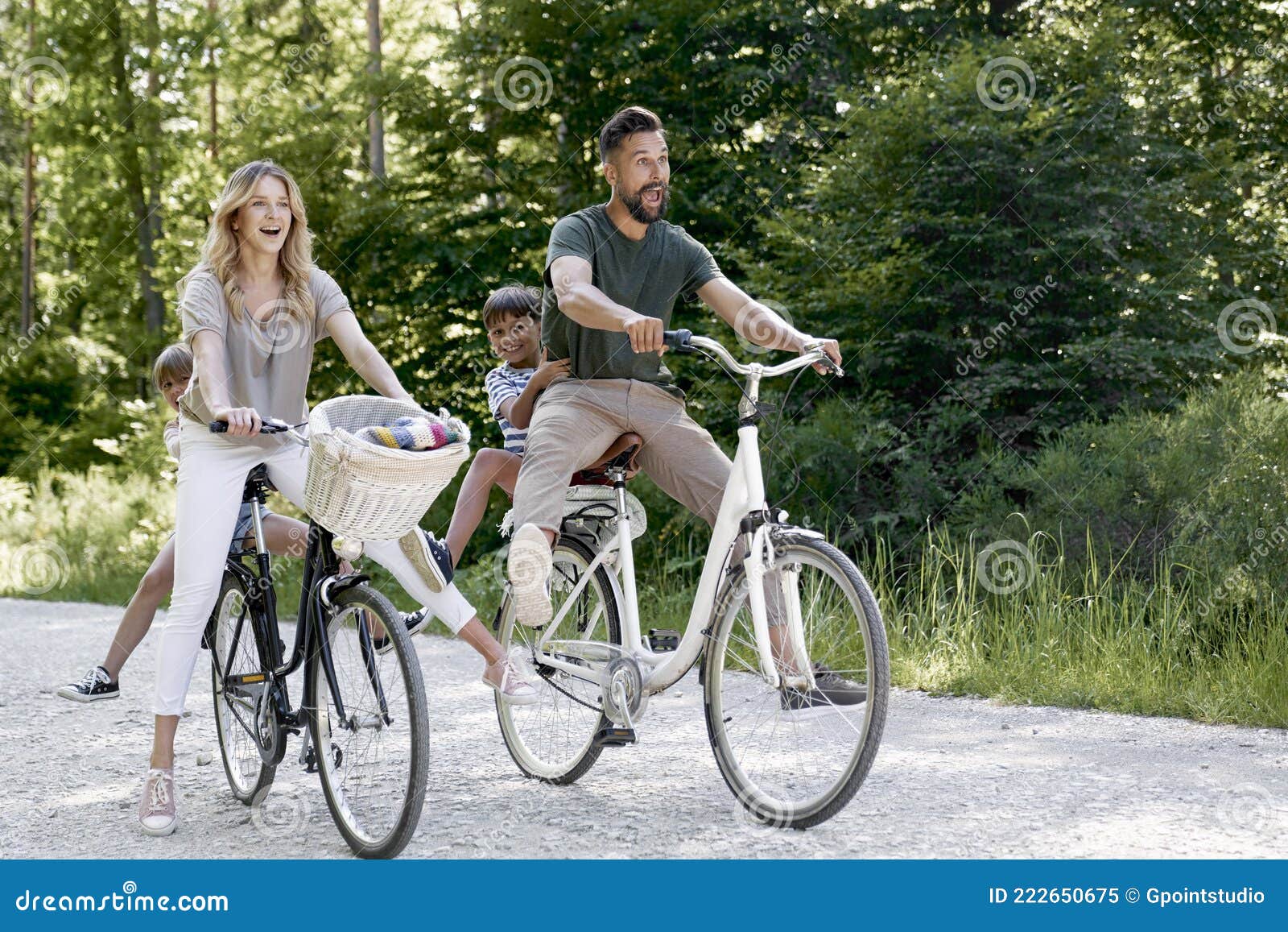 Fun Family Riding Bicycles in the Forest Stock Image - Image of parent ...