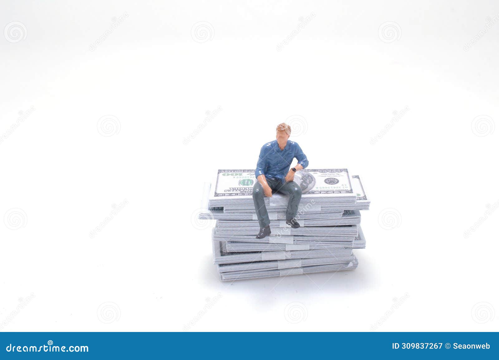 Fun of Figure Man from Stack of Dollars Stock Image - Image of scale ...