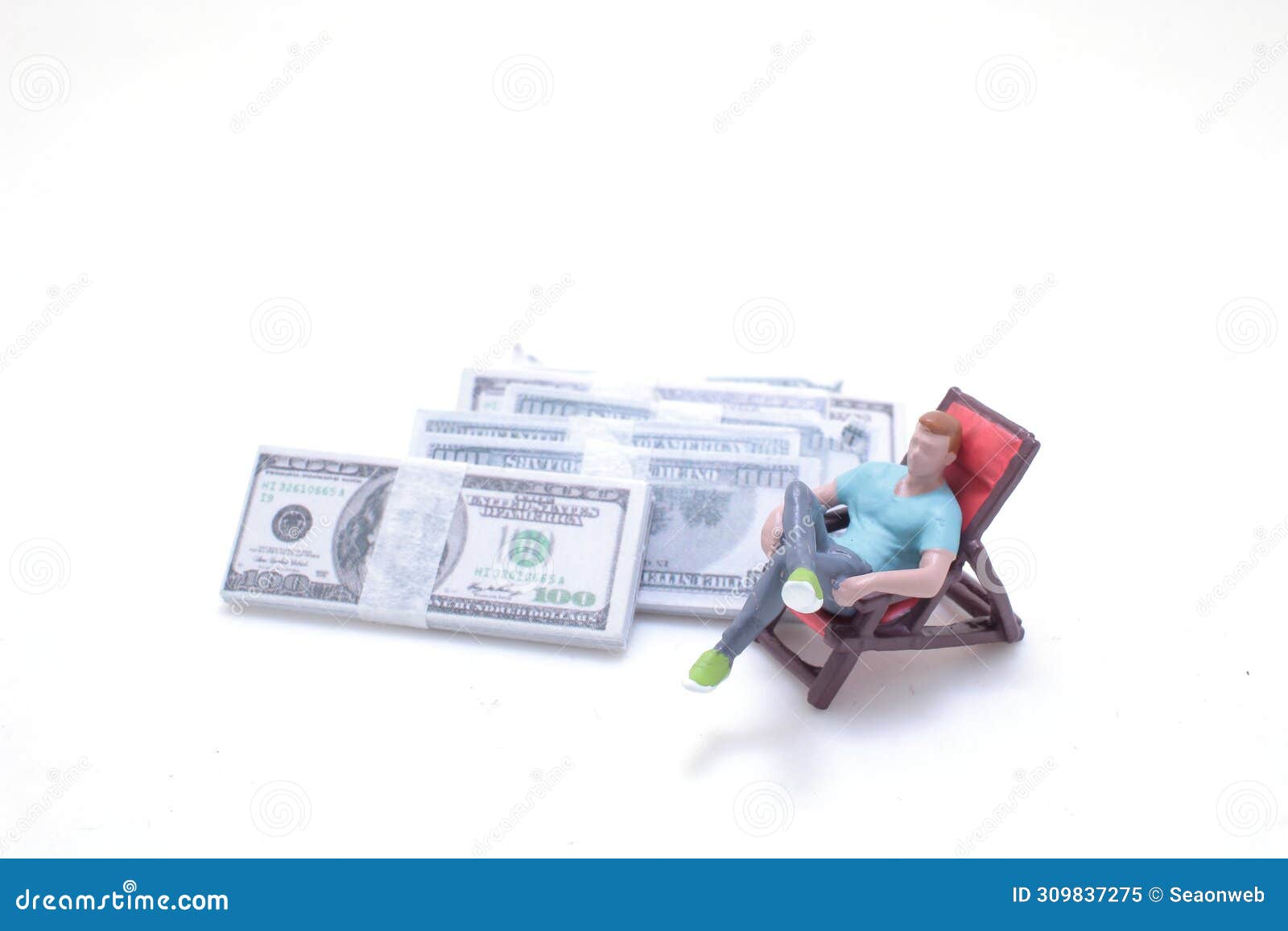 Fun of Figure Man from Stack of Dollars Stock Image - Image of ...