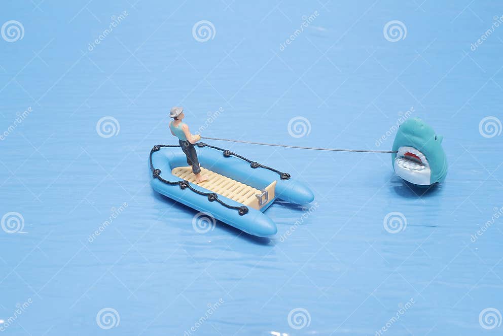 Fun of Figure of Mini Shark with Fishman Stock Image - Image of eating ...