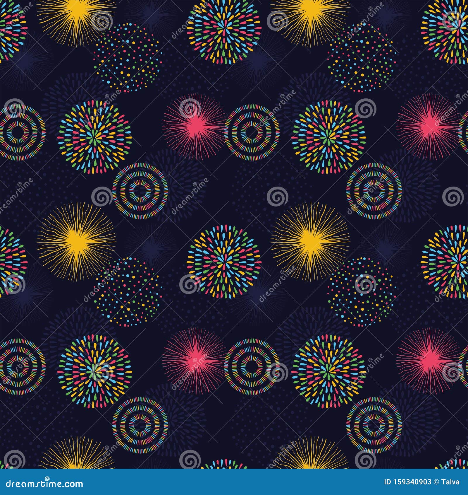 Fun Fireworks Seamless Pattern, Hand Drawn - Great for Textiles ...