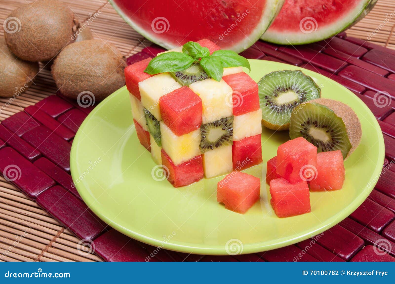 Fun food. Fruit cube stock photo. Image of edible, bamboo - 70100782