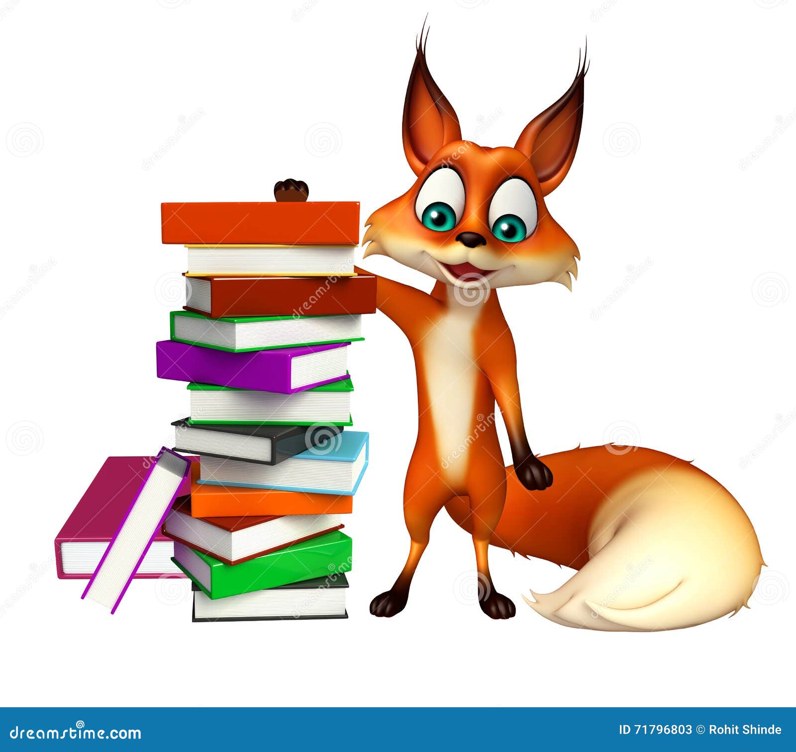 Fun Fox Cartoon Character with Book Stack Stock Illustration ...