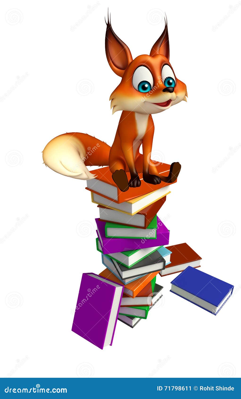 Fun Fox Cartoon Character with Book Stack Stock Illustration ...