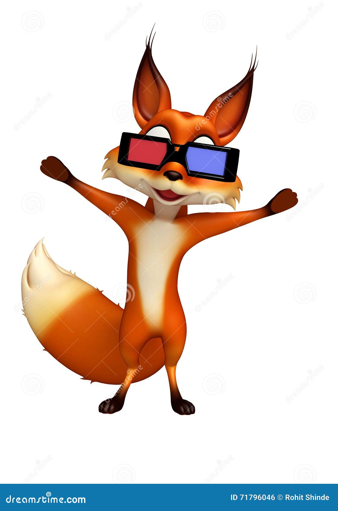 Fun Fox Cartoon Character with 3D Glasses Stock Illustration ...