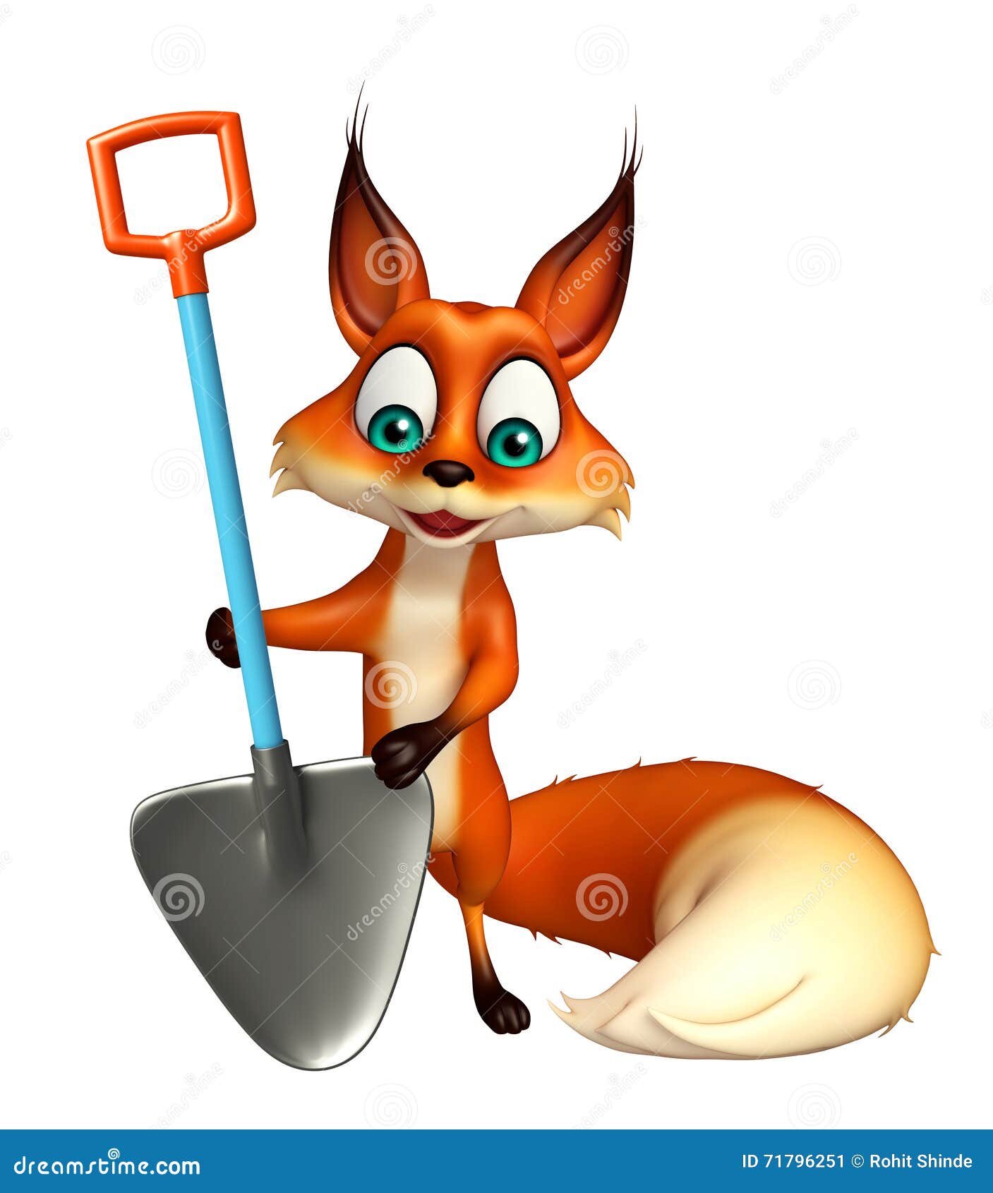 Fun Fox Cartoon Character with Digging Shovel Stock Illustration ...