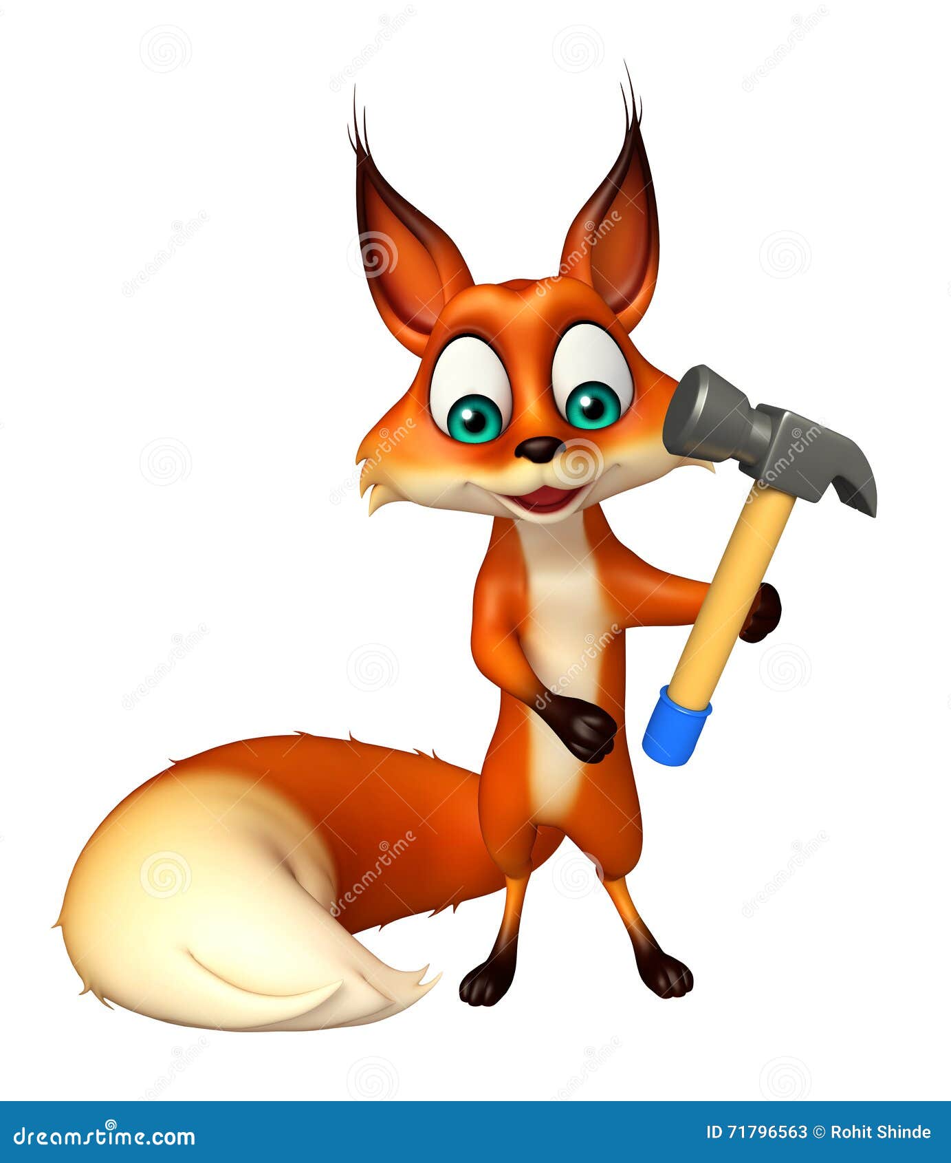 Fun Fox Cartoon Character with Hammer Stock Illustration - Illustration ...