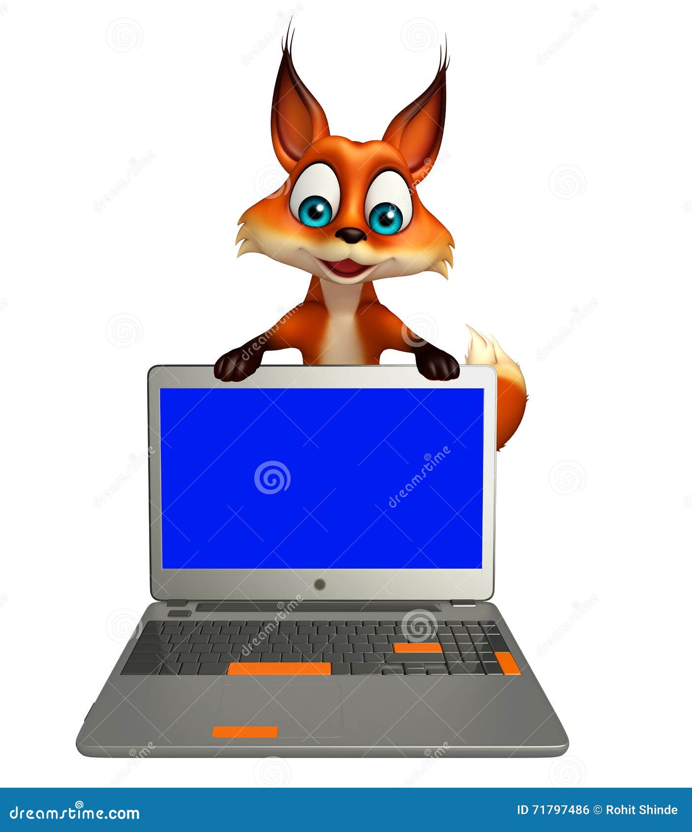 Fun Fox Cartoon Character with Laptop Stock Illustration - Illustration ...