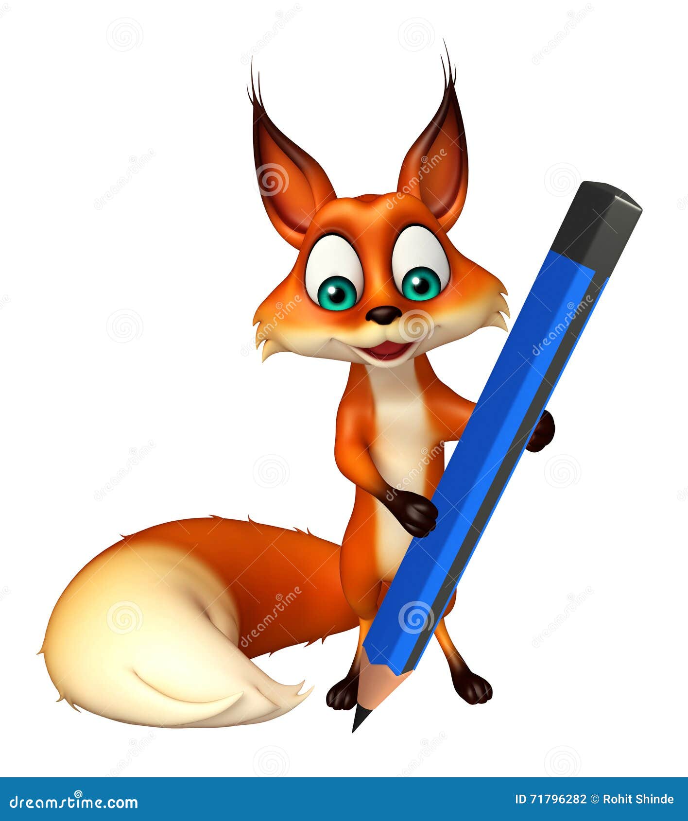 Fun Fox Cartoon Character with Pencil Stock Illustration - Illustration ...