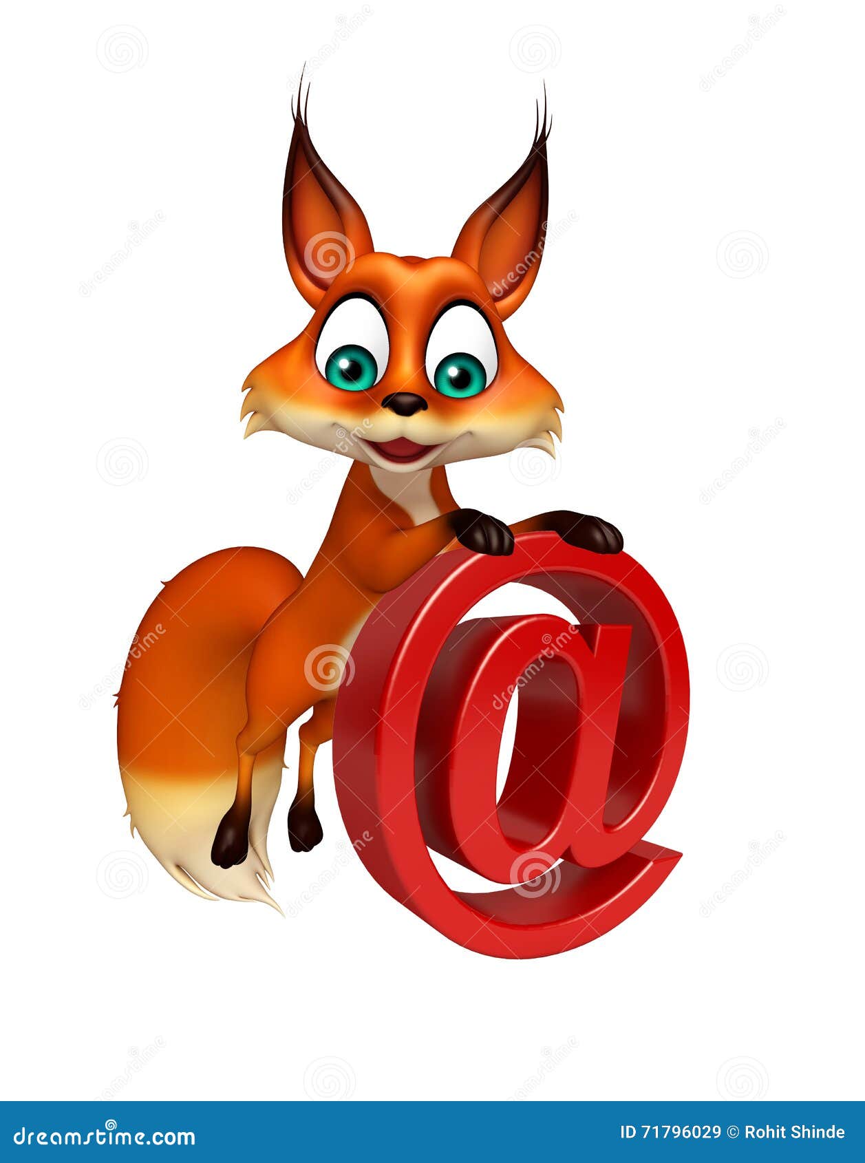 Fun Fox Cartoon Character with at the Rate Sign Stock Illustration ...