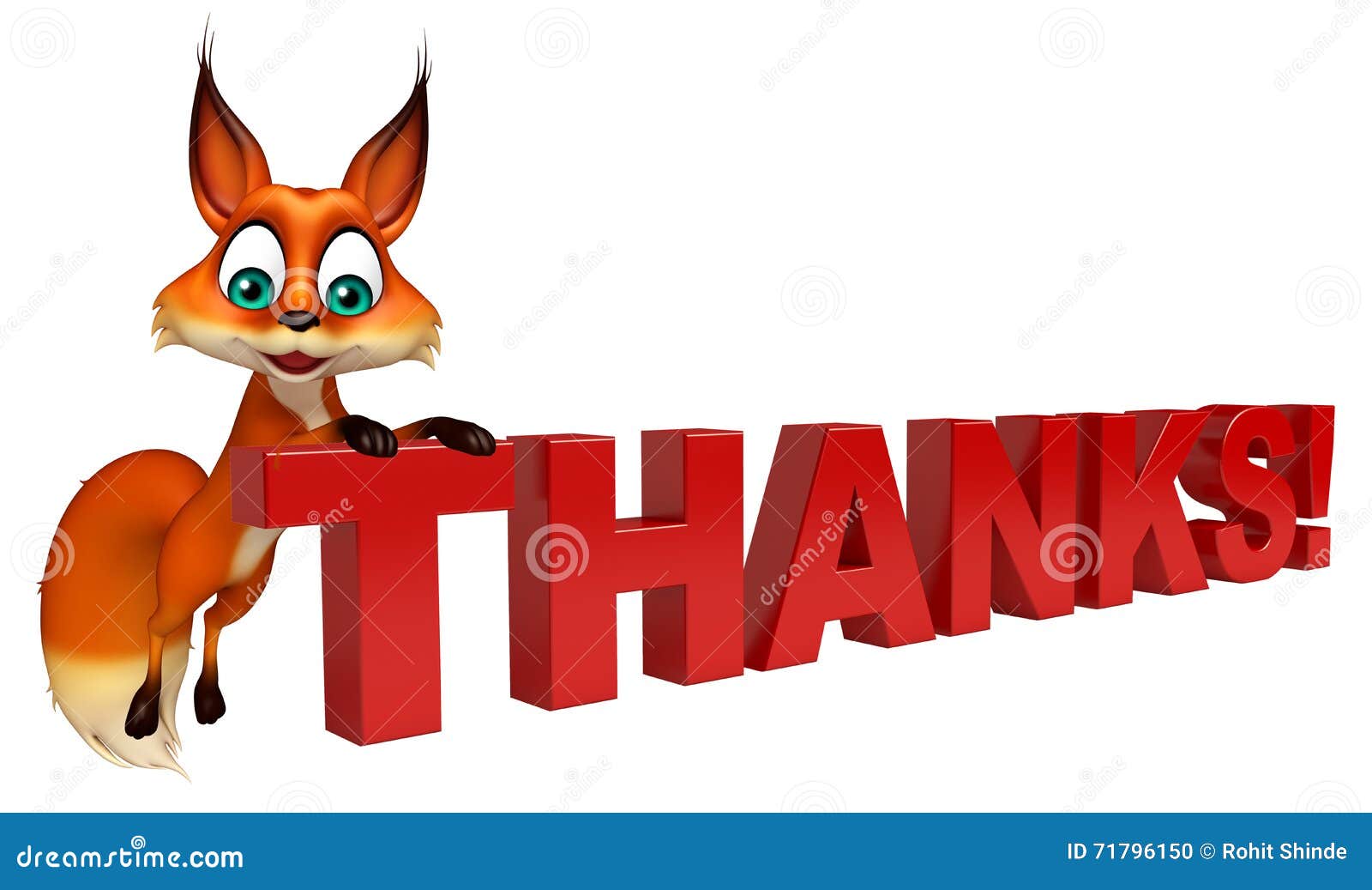 Fun Fox Cartoon Character with Thanks Sign Stock Illustration ...