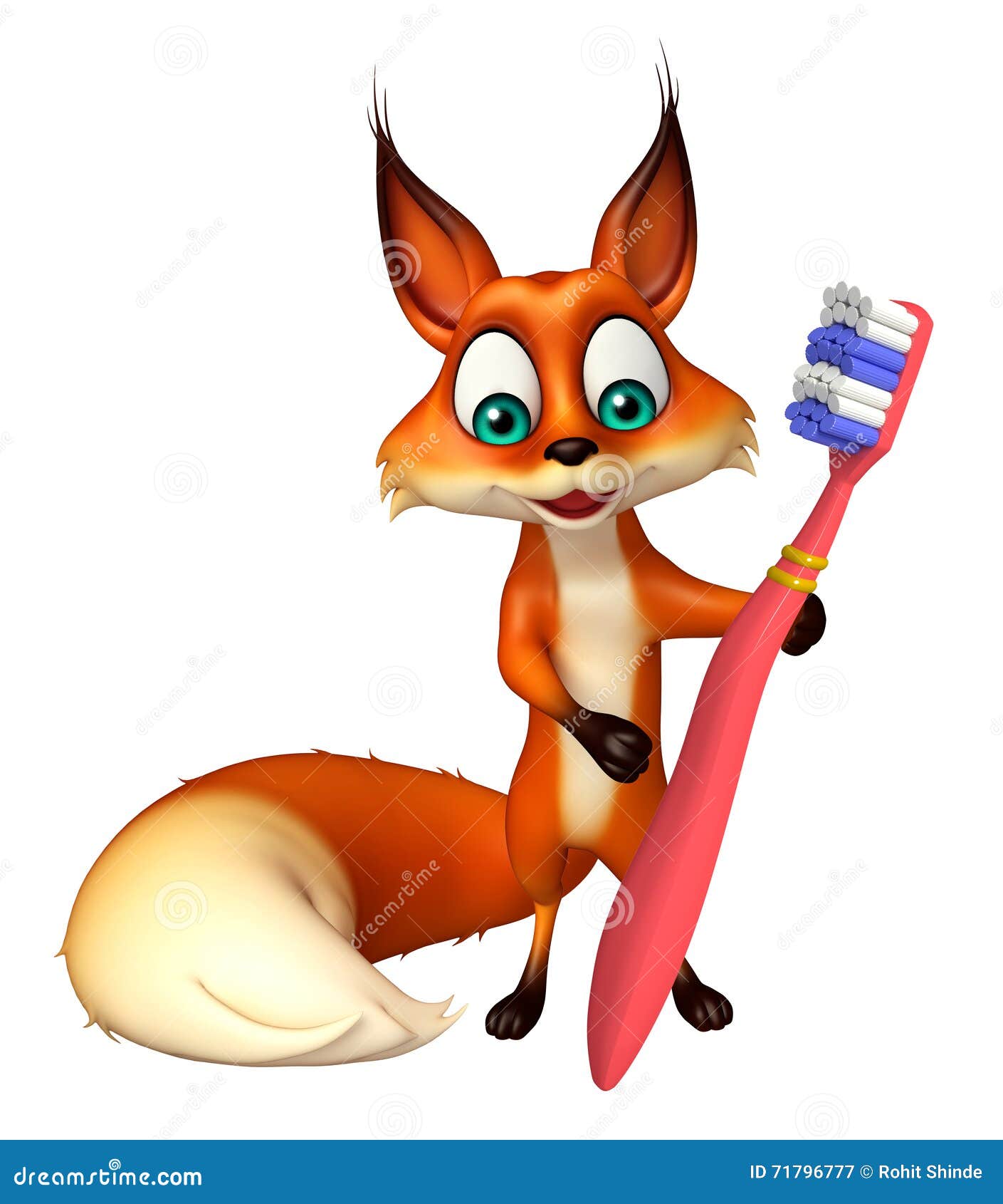 Fun Fox Cartoon Character with Tooth Brush Stock Illustration ...