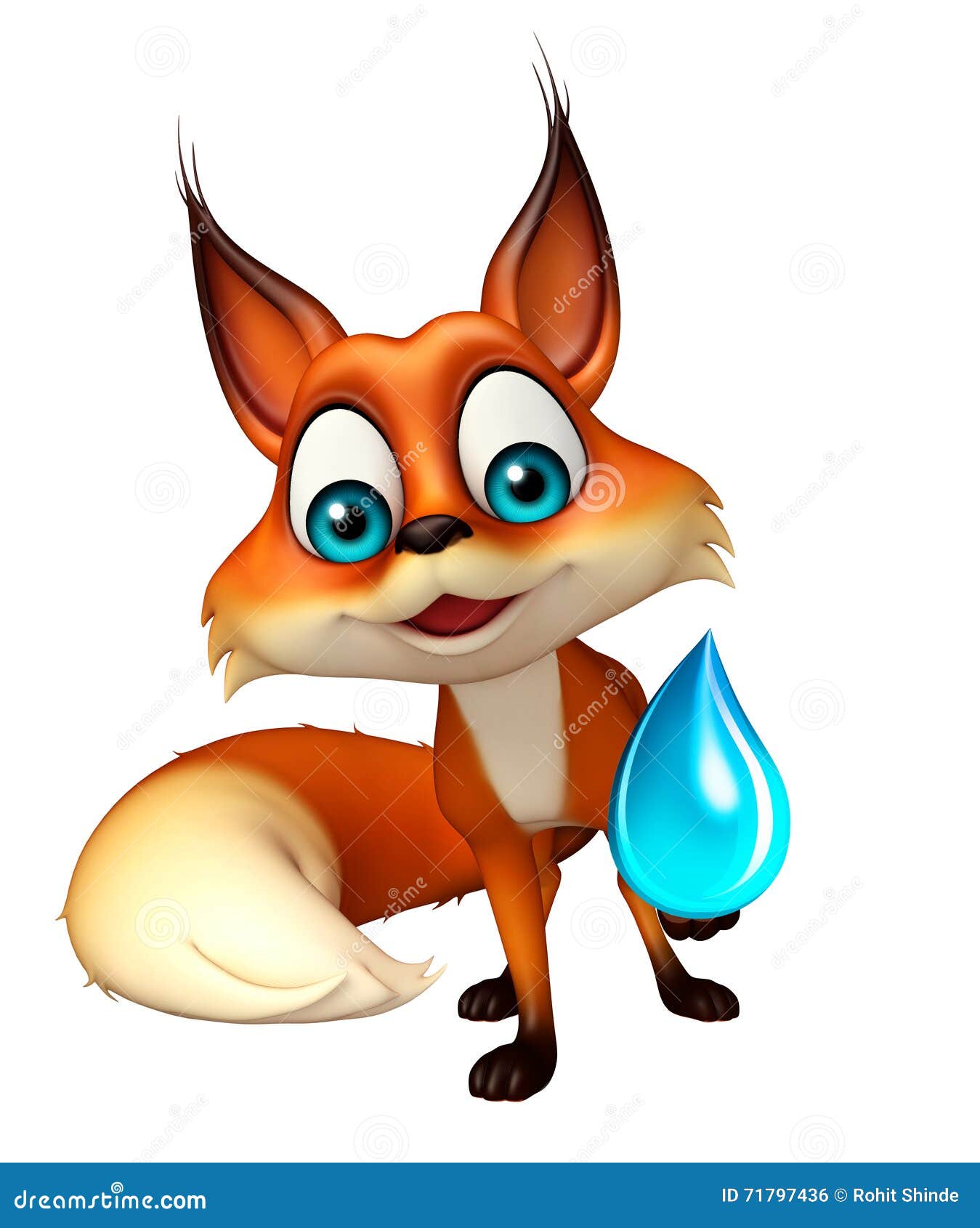 Fun Fox Cartoon Character with Water Drop Stock Illustration ...