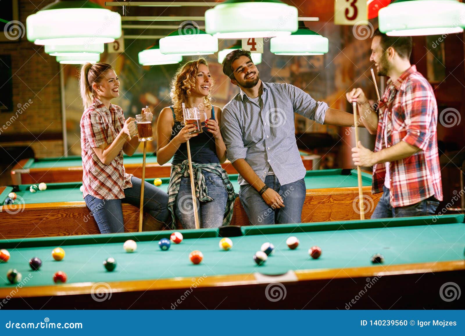 Fun with Friends on Billiard Games in Bar Stock Photo - Image of people ...