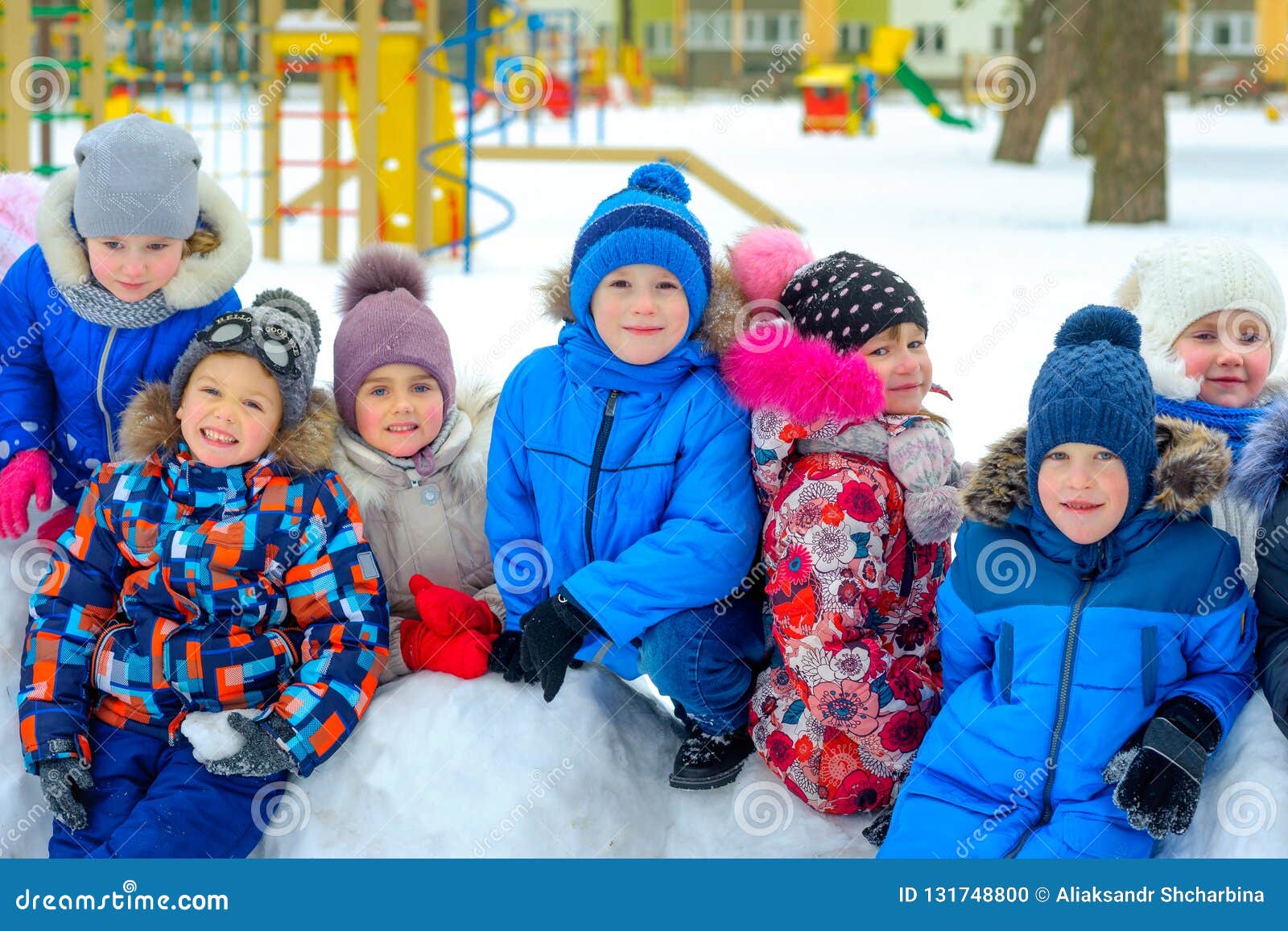 Friends Play at the Winter Playground Stock Photo - Image of lifestyle ...