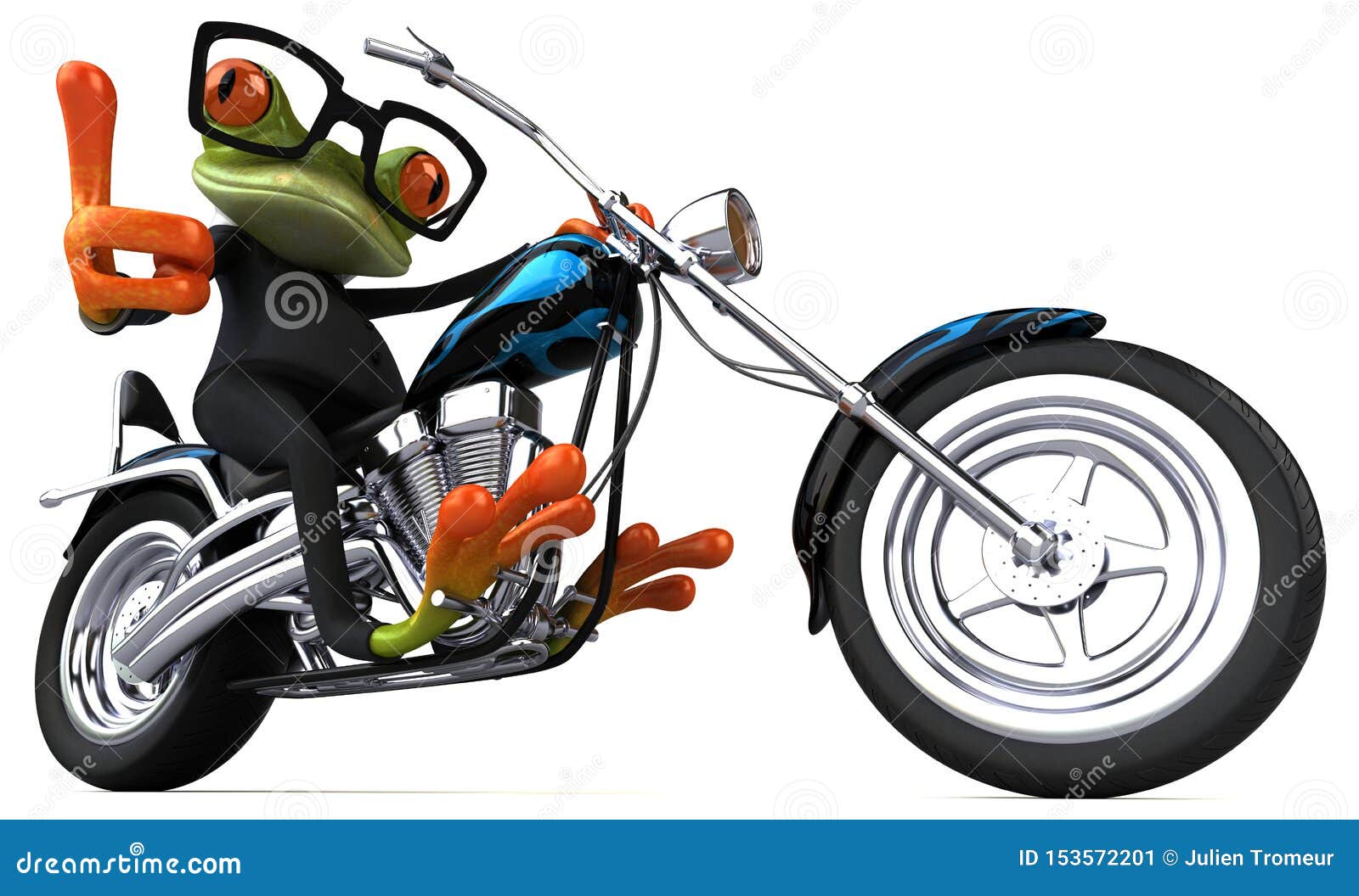 Fun Frog on a Motorcycle - 3D Illustration Stock Illustration ...