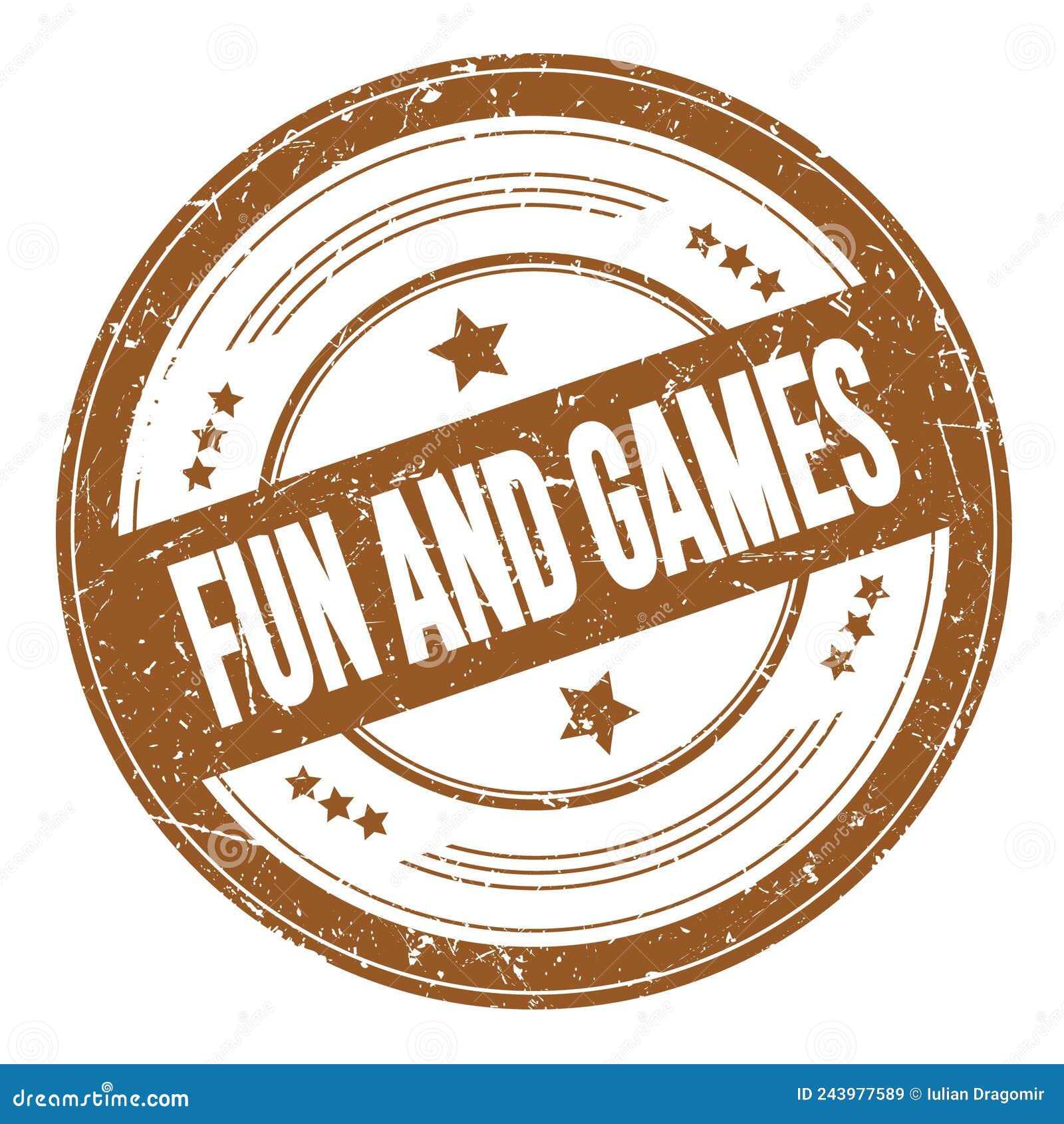 FUN and GAMES Text on Brown Round Grungy Stamp Stock Illustration ...