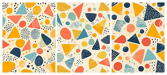 Fun Geometric Backgrounds. Doodle Spotted Abstract Modern Retro Vector ...