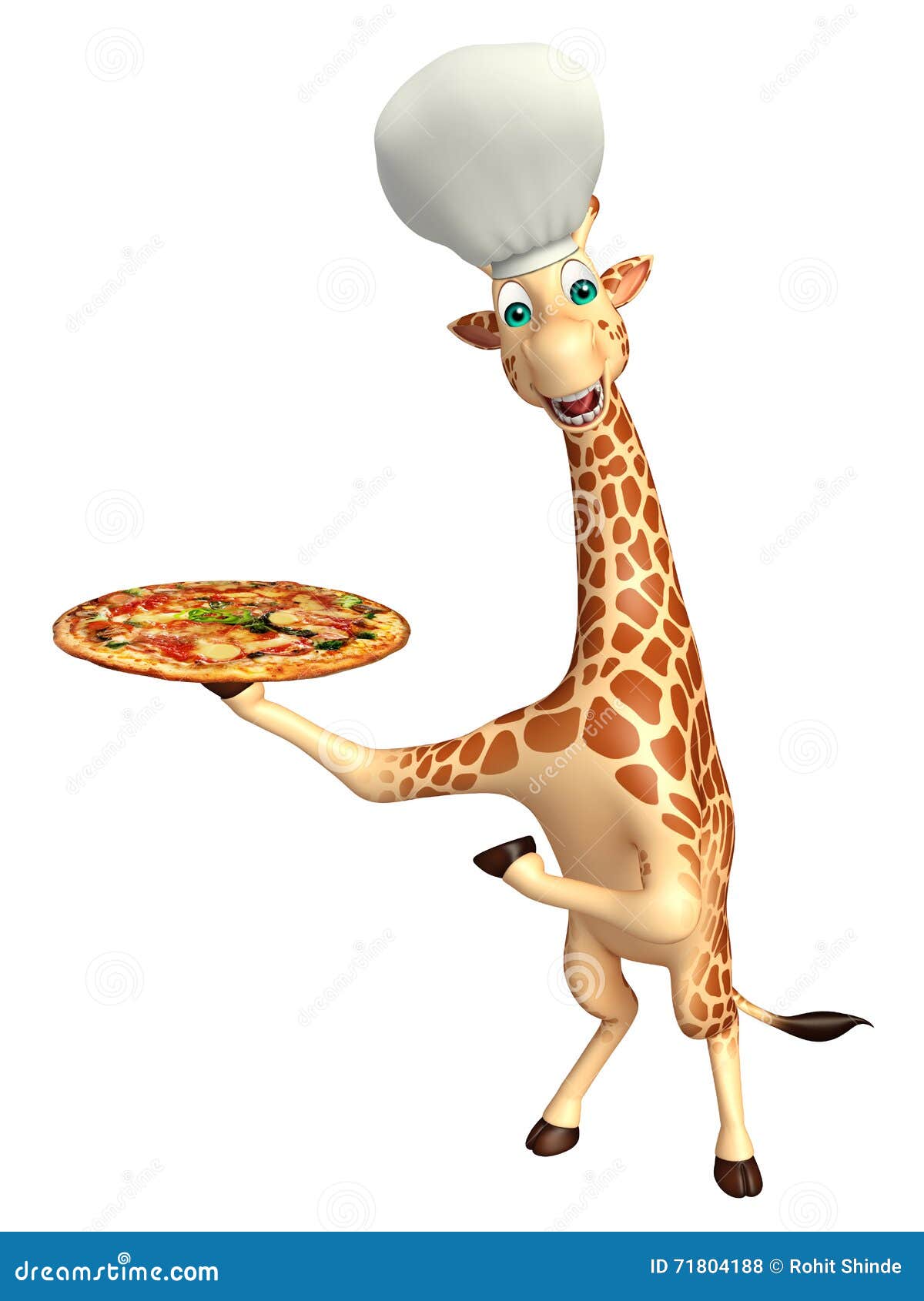 Fun Giraffe Cartoon Character with Pizza and Chef Hat Stock ...