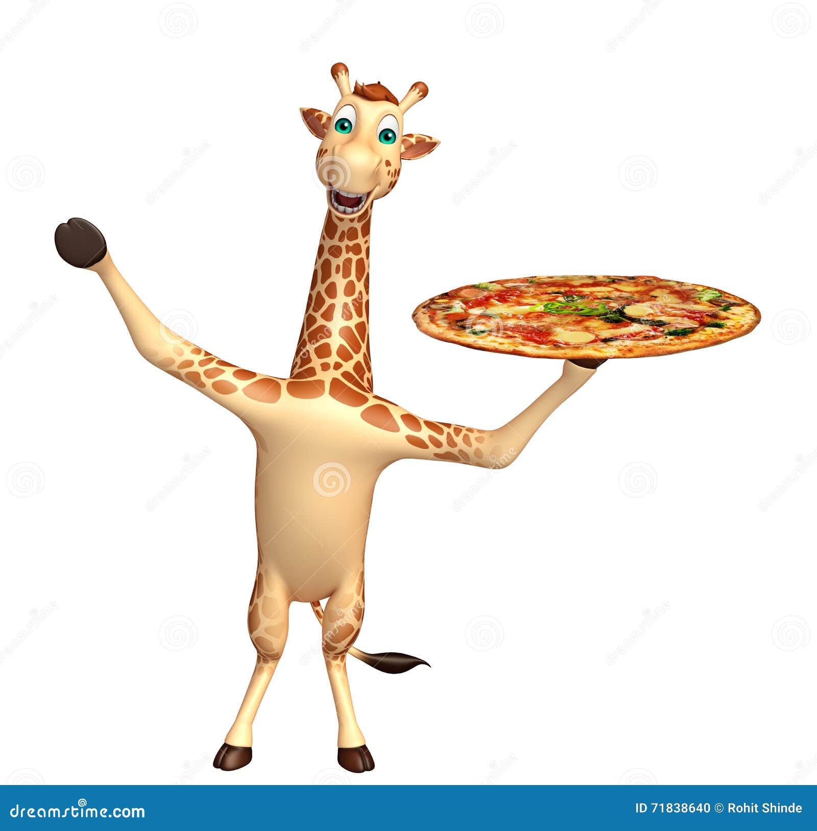 Fun Giraffe Cartoon Character with Pizza Stock Illustration ...