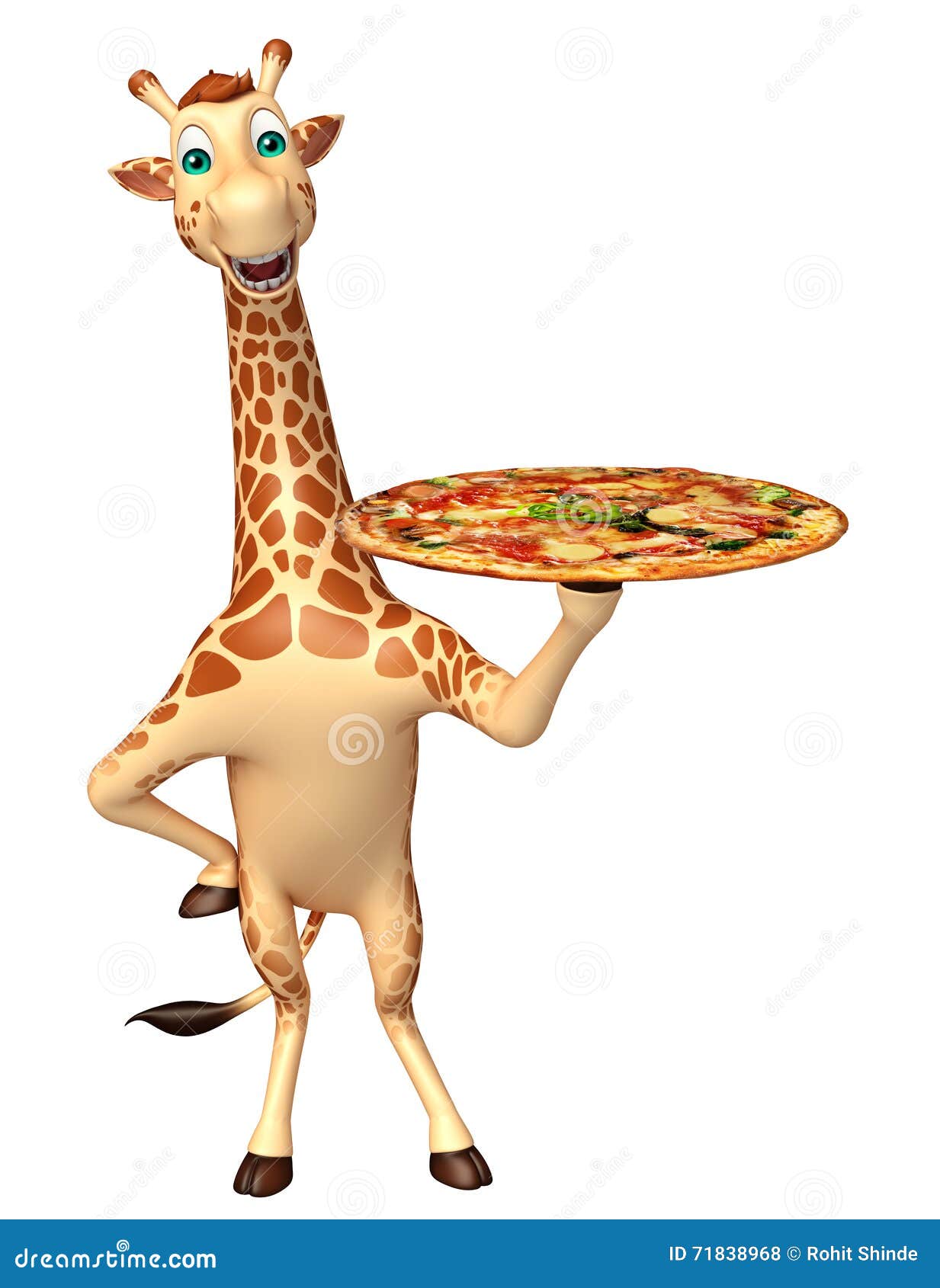 Fun Giraffe Cartoon Character with Pizza Stock Illustration ...