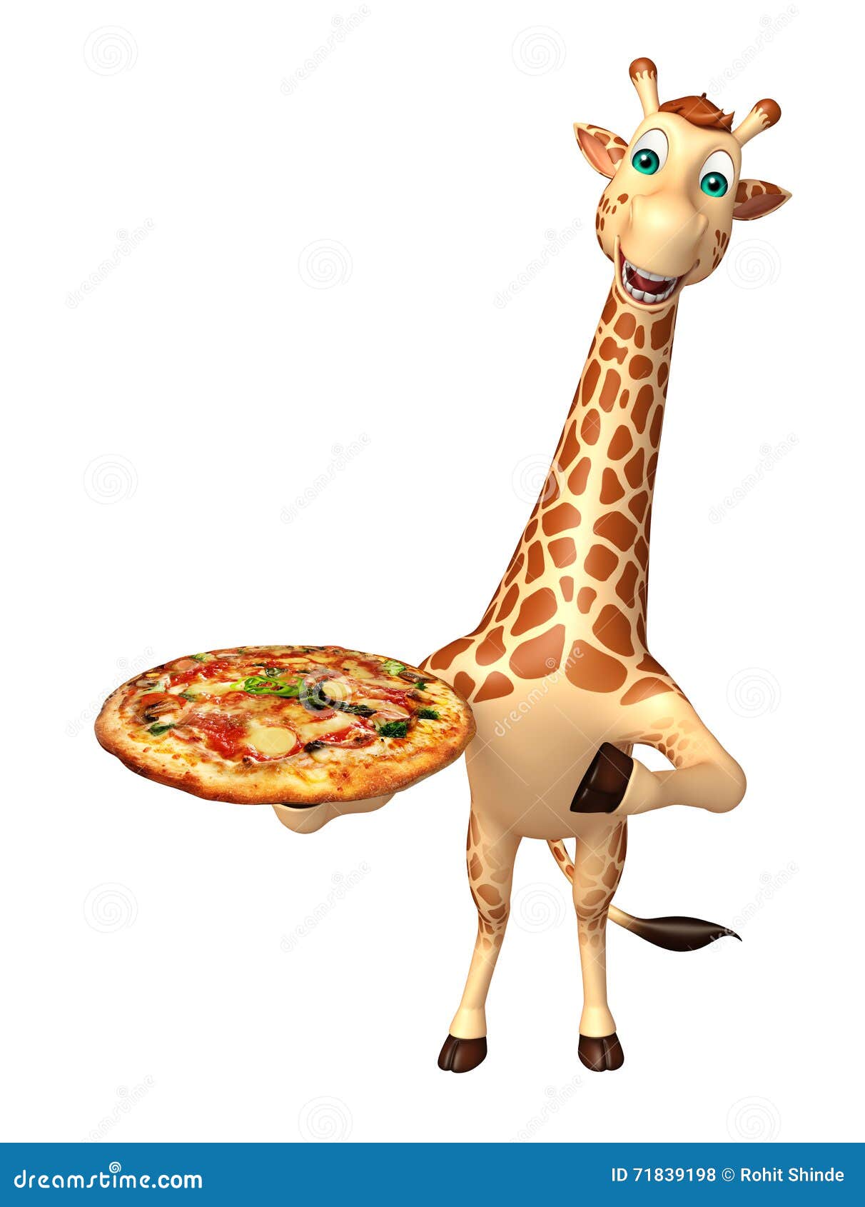 Fun Giraffe Cartoon Character with Pizza Stock Illustration ...