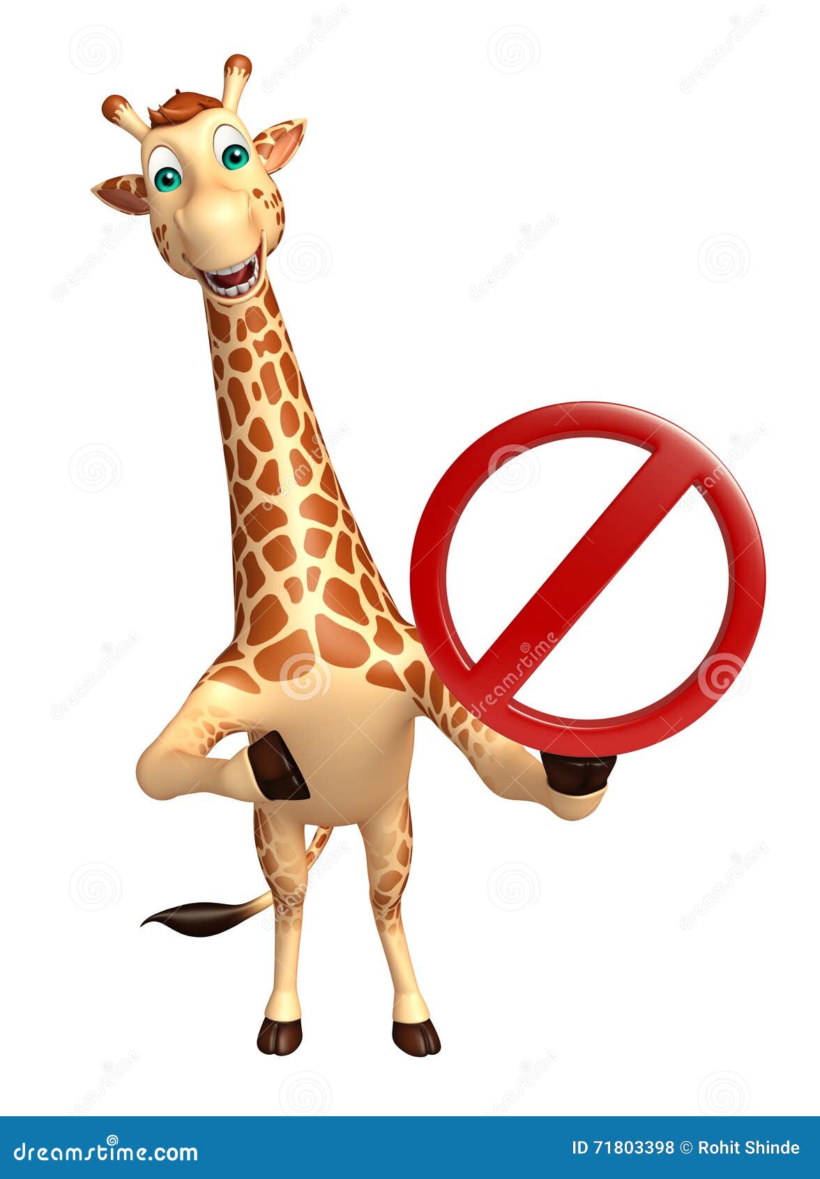 Fun Giraffe Cartoon Character with Stop Sign Stock Illustration ...