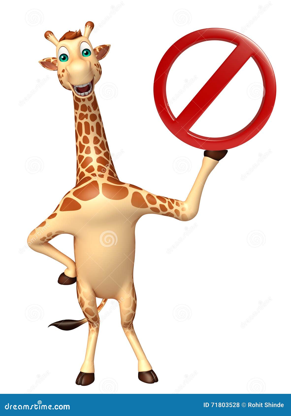 Fun Giraffe Cartoon Character with Stop Sign Stock Illustration ...