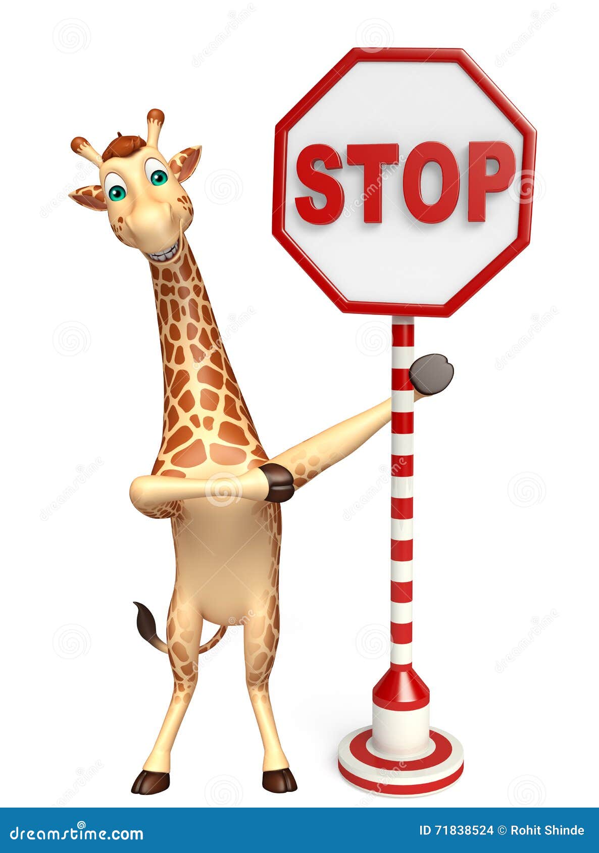 Fun Giraffe Cartoon Character with Stop Sign Stock Illustration ...