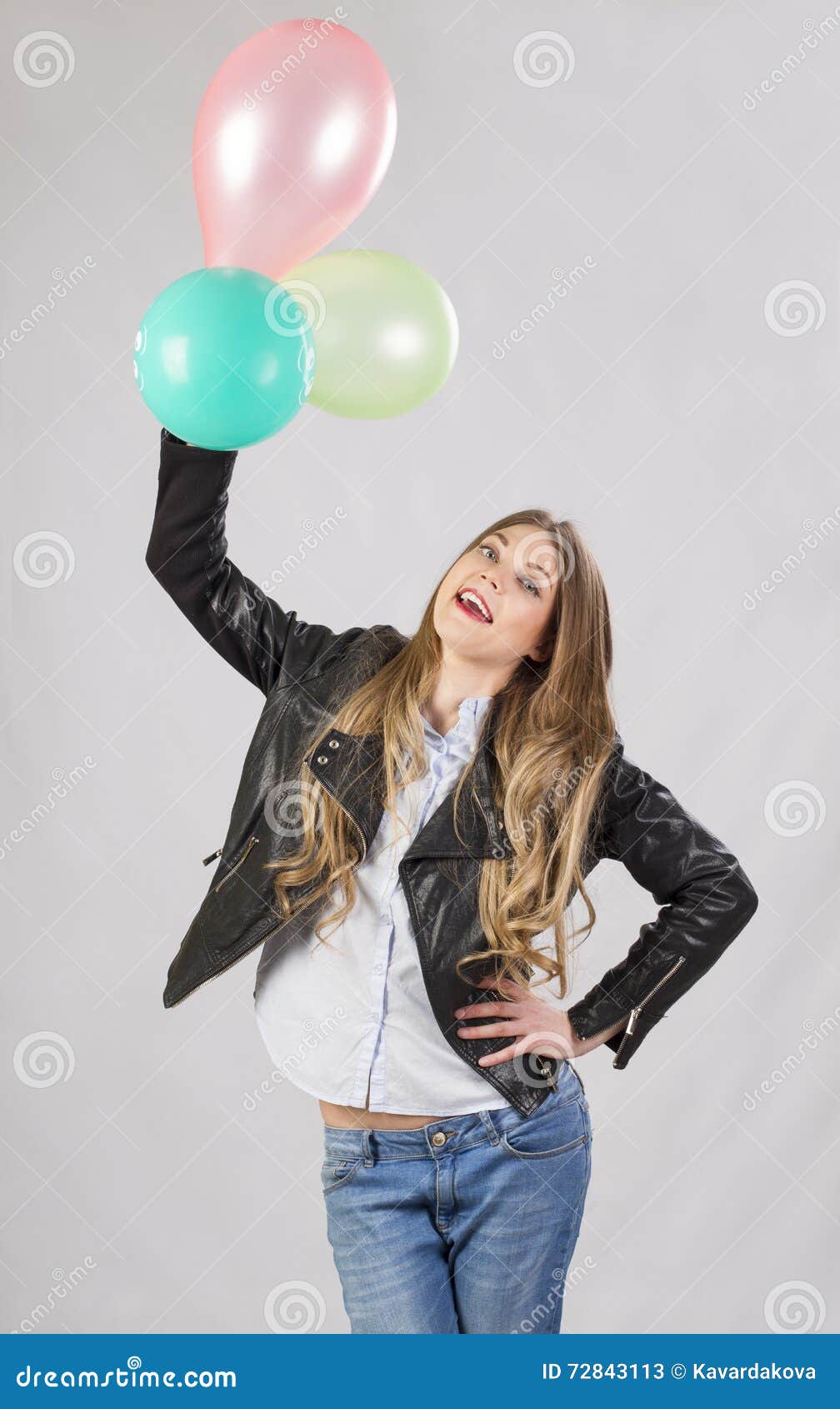 Fun Girl Model in Studio with Balloons Stock Image - Image of balloons ...
