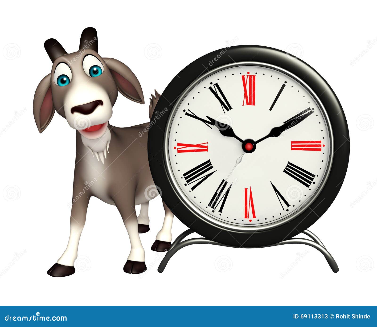 Fun Goat Cartoon Character with Clock Stock Illustration - Illustration ...