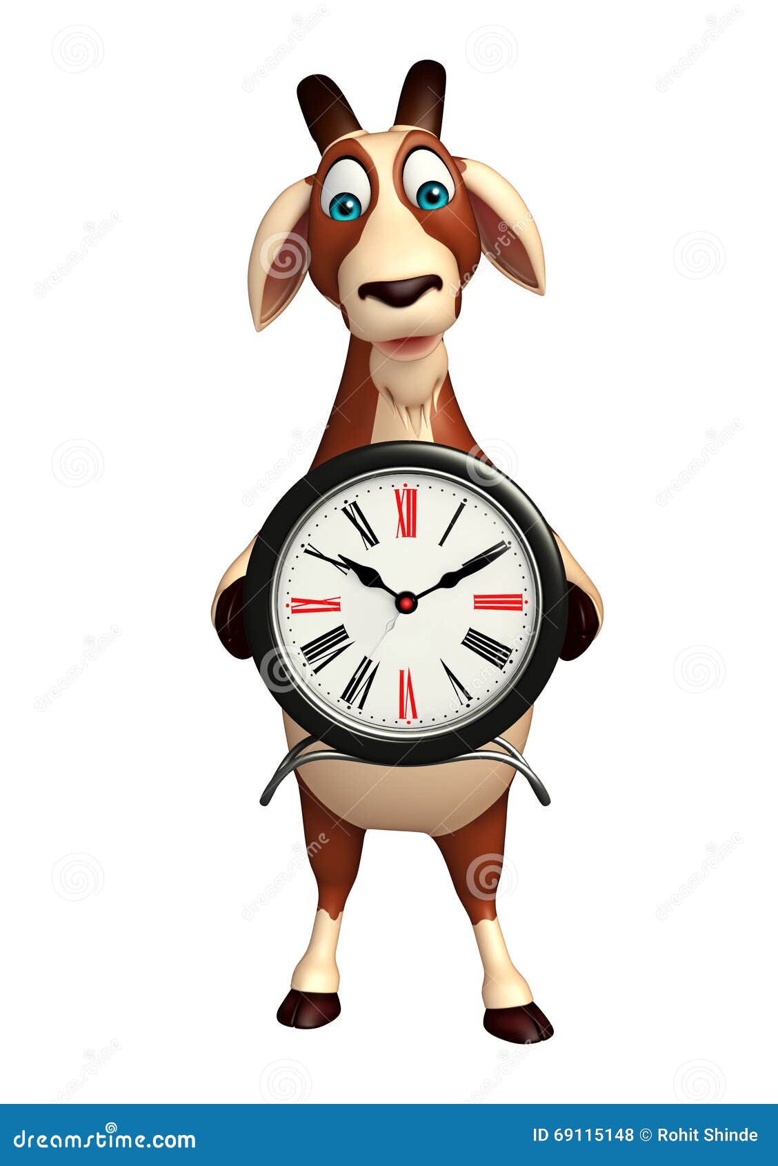 Fun Goat Cartoon Character with Clock Stock Illustration - Illustration ...