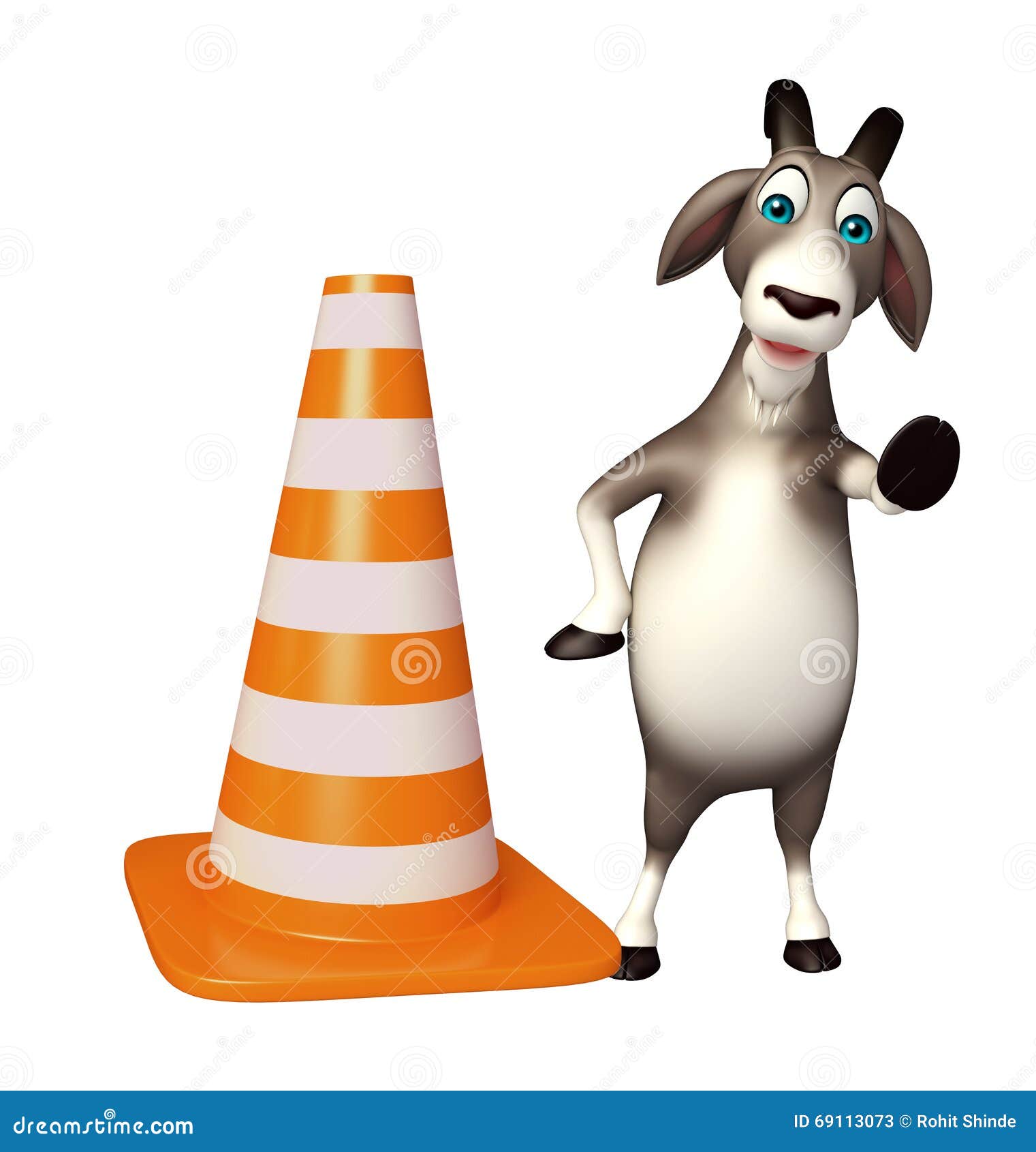 Fun Goat Cartoon Character with Construction Cone Stock Illustration ...