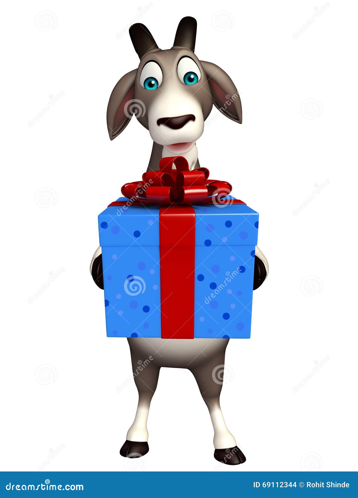 Fun Goat Cartoon Character with Gift Box Stock Illustration ...