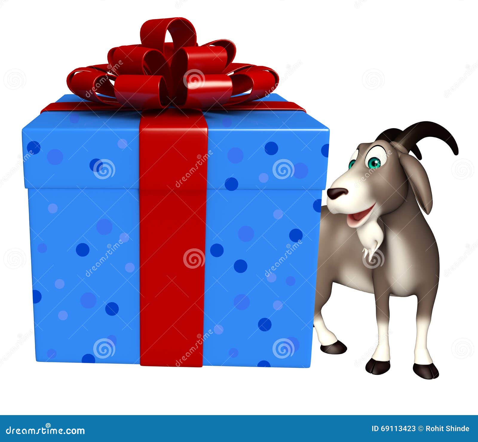 Fun Goat Cartoon Character with Gift Box Stock Illustration ...