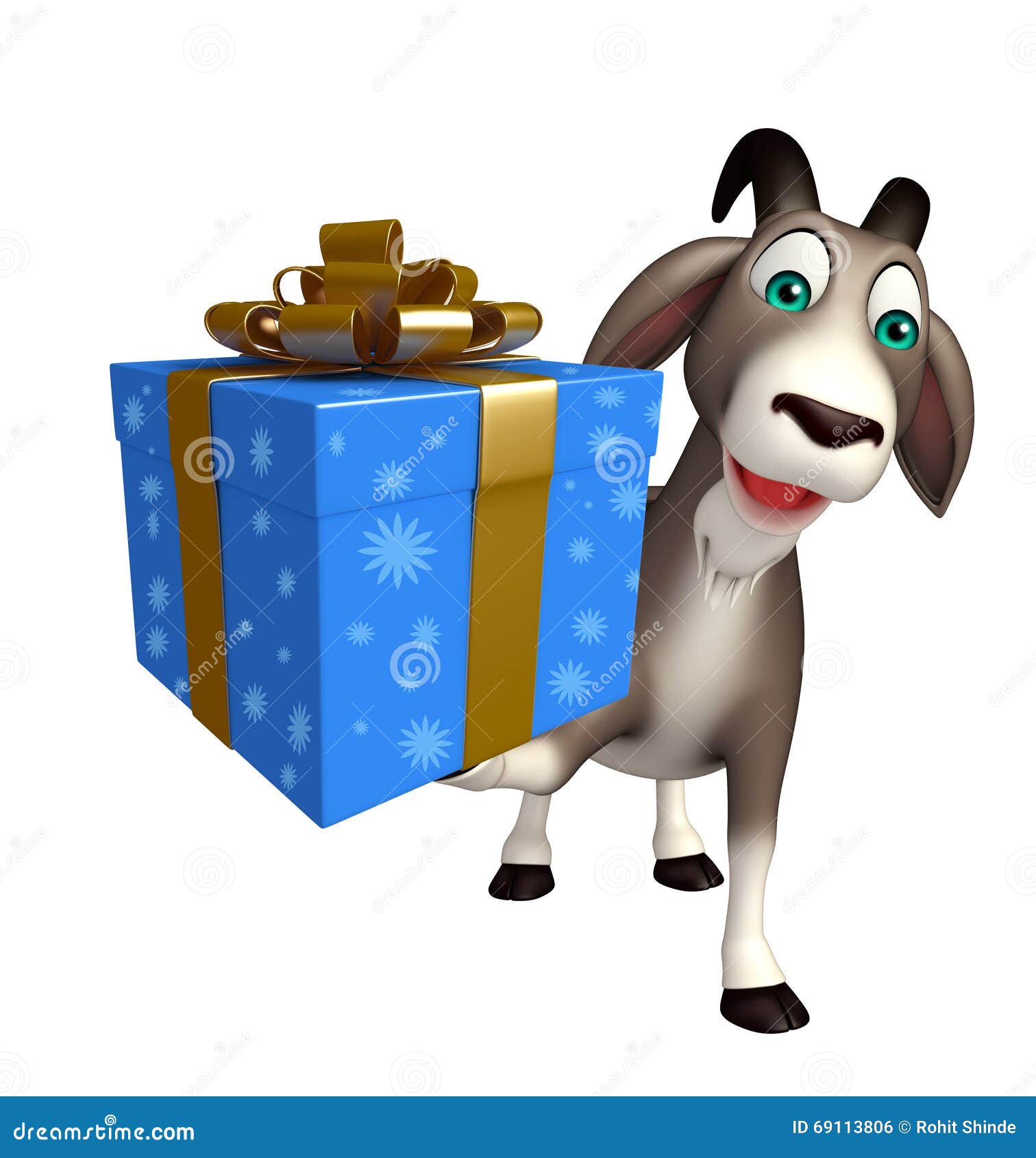 Fun Goat Cartoon Character with Gift Box Stock Illustration ...