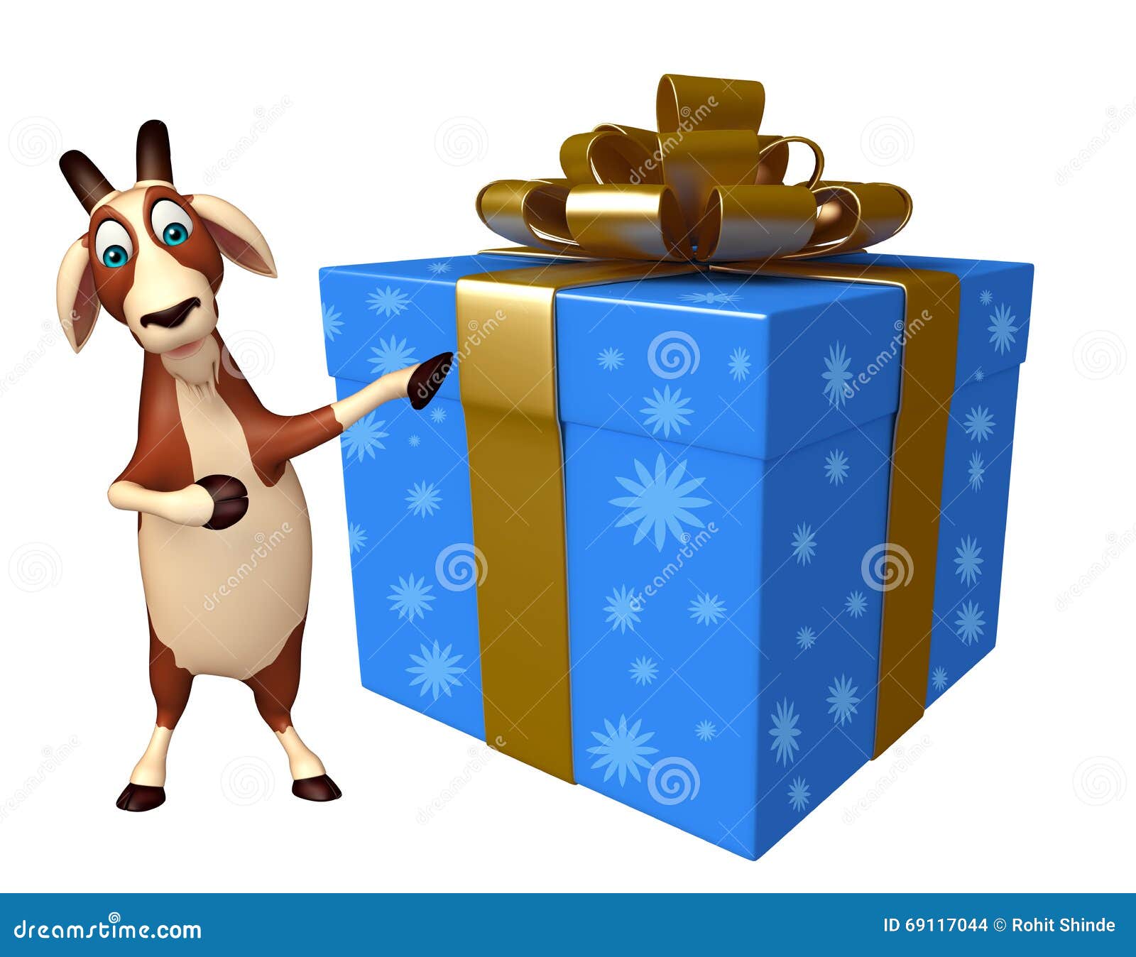 Fun Goat Cartoon Character with Gift Box Stock Illustration ...