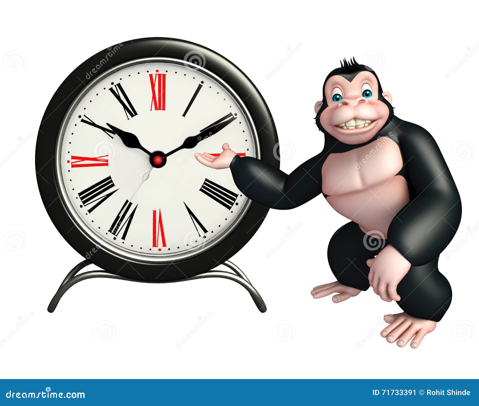 Fun Gorilla Cartoon Character with Clock Stock Illustration ...