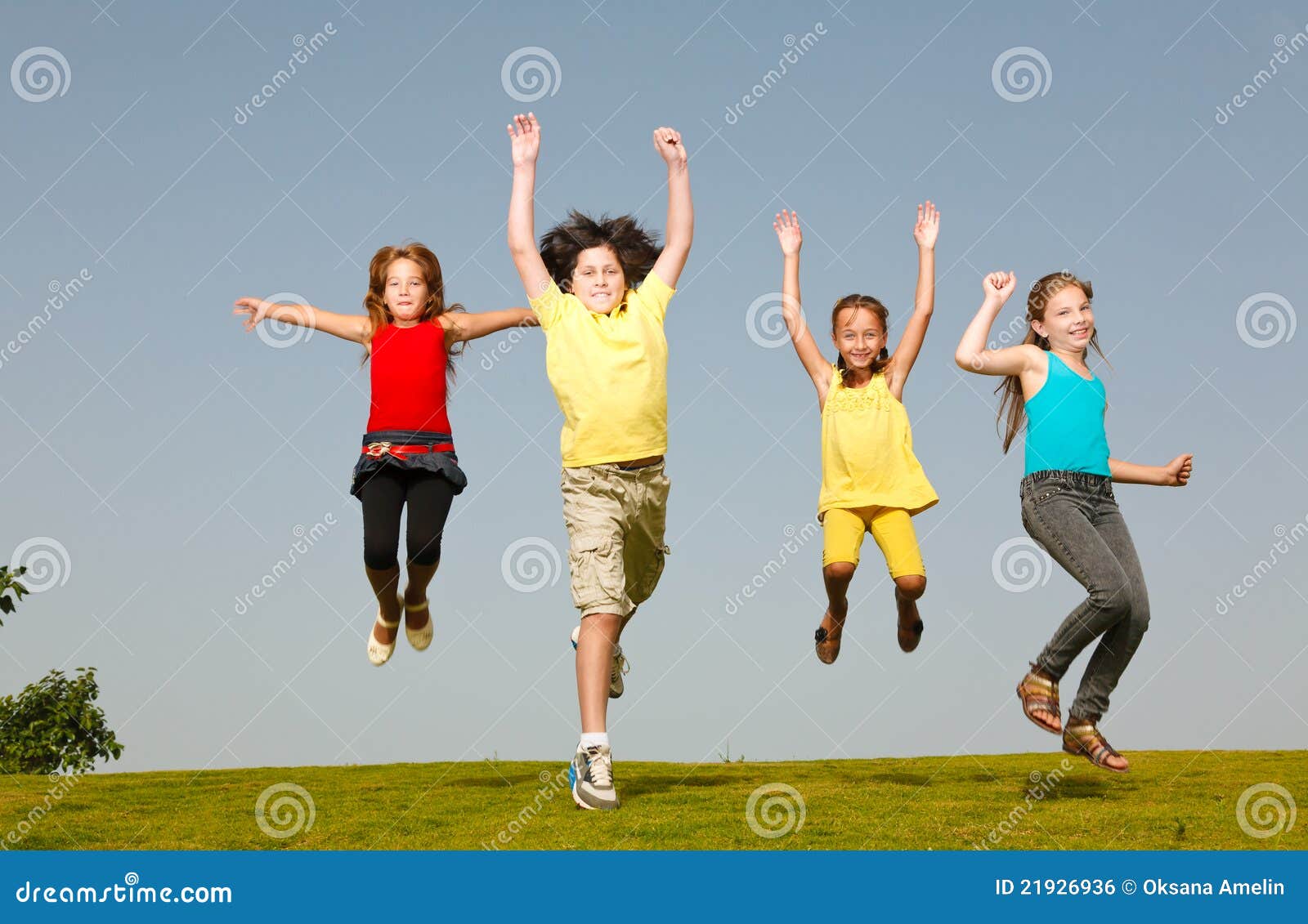 Fun group of kids jumping stock photo. Image of enjoyment - 21926936