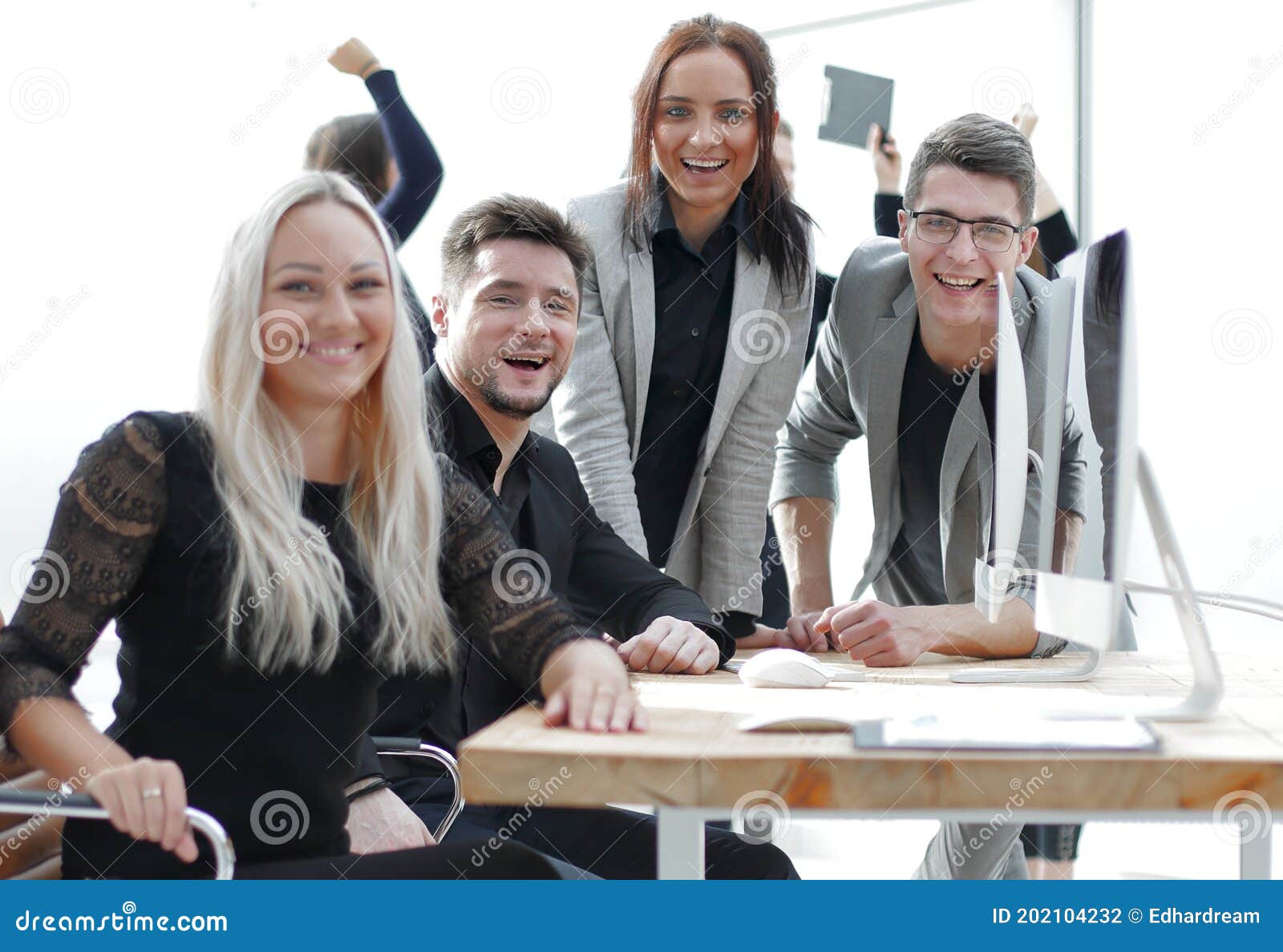 Fun Group of Young Employees in the Workplace Stock Photo - Image of ...