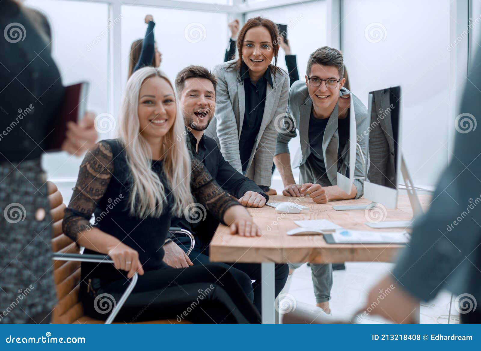 Fun Group of Young Employees in the Workplace Stock Photo - Image of ...
