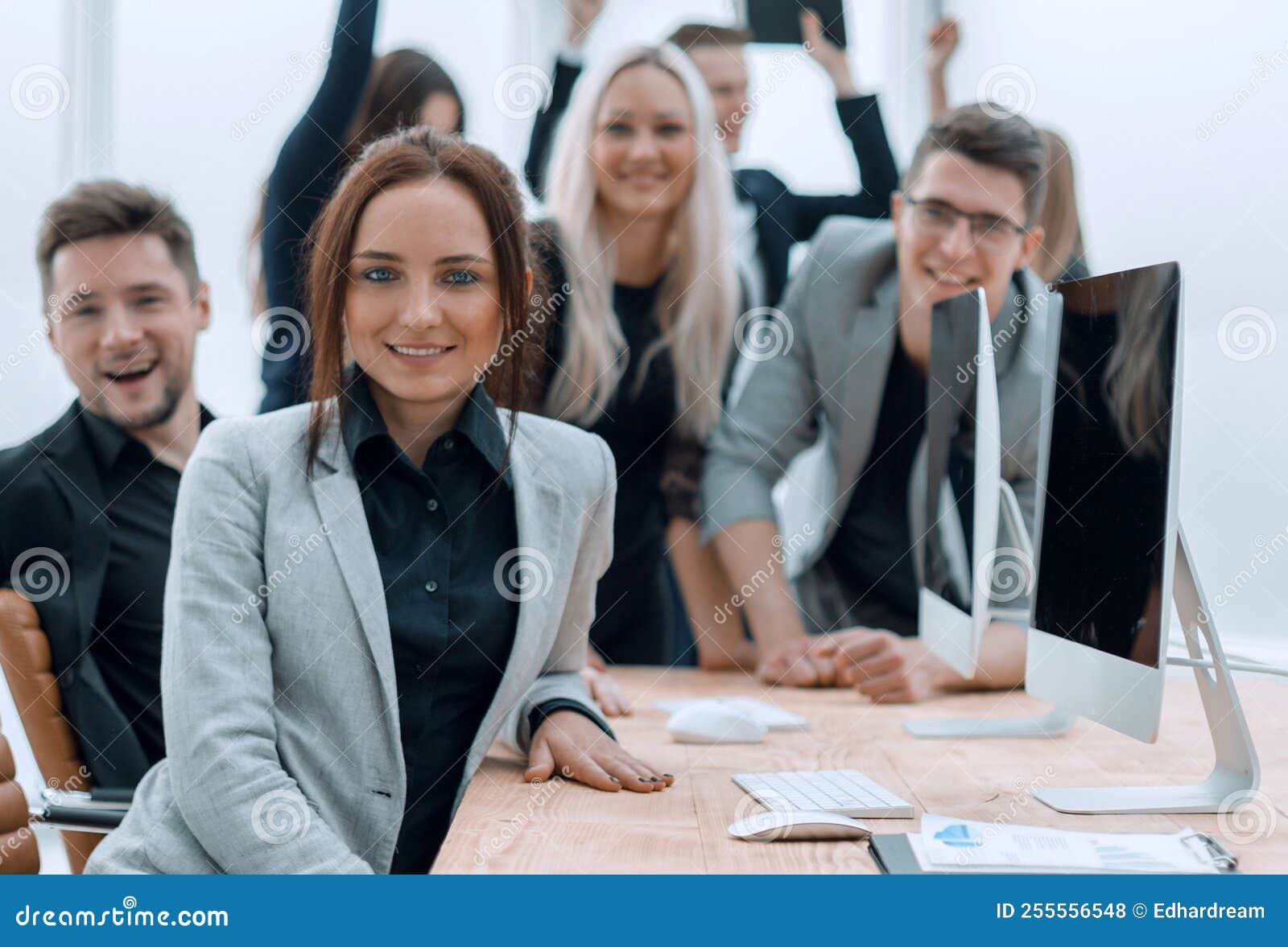 Fun Group of Young Employees in the Workplace Stock Photo - Image of ...